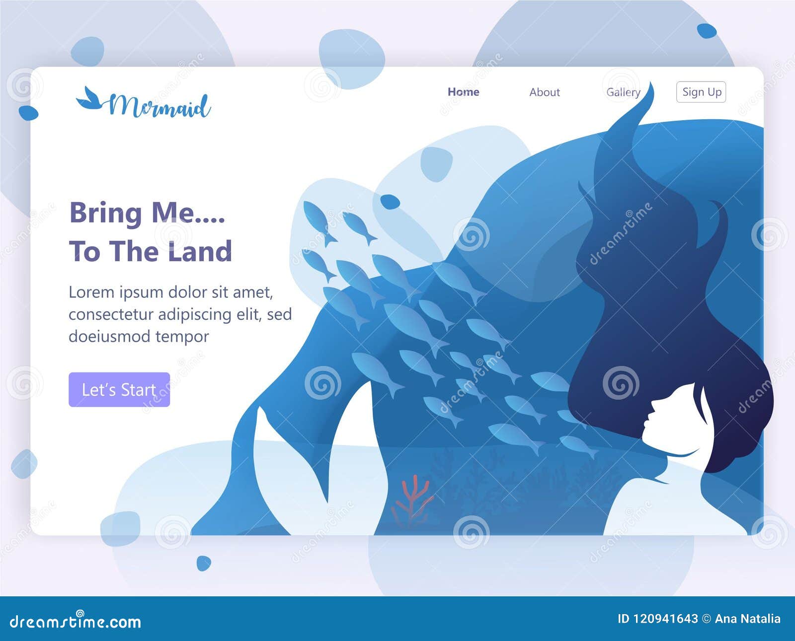 Mermaid Header Landing Page Illustration Stock Vector - Illustration of ...