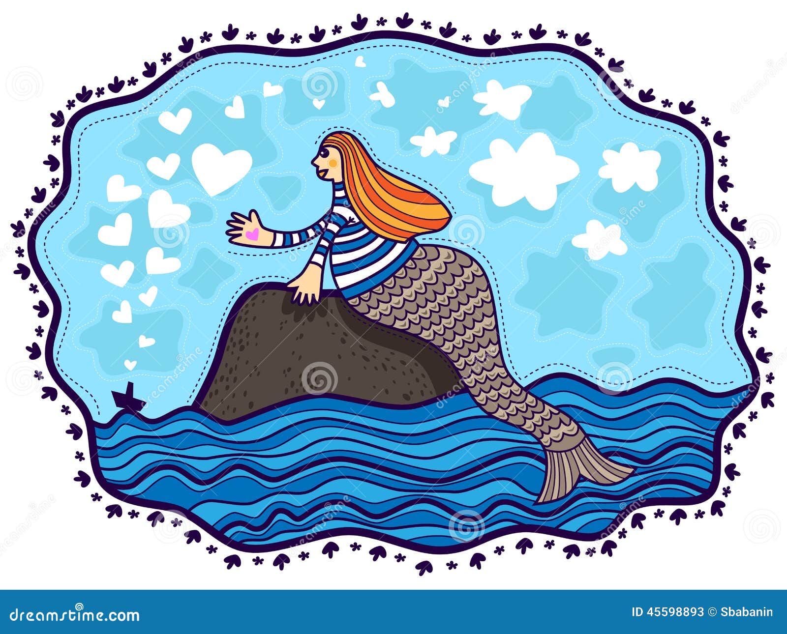 Mermaid with Heart in Her Hand Stock Vector - Illustration of isolated ...
