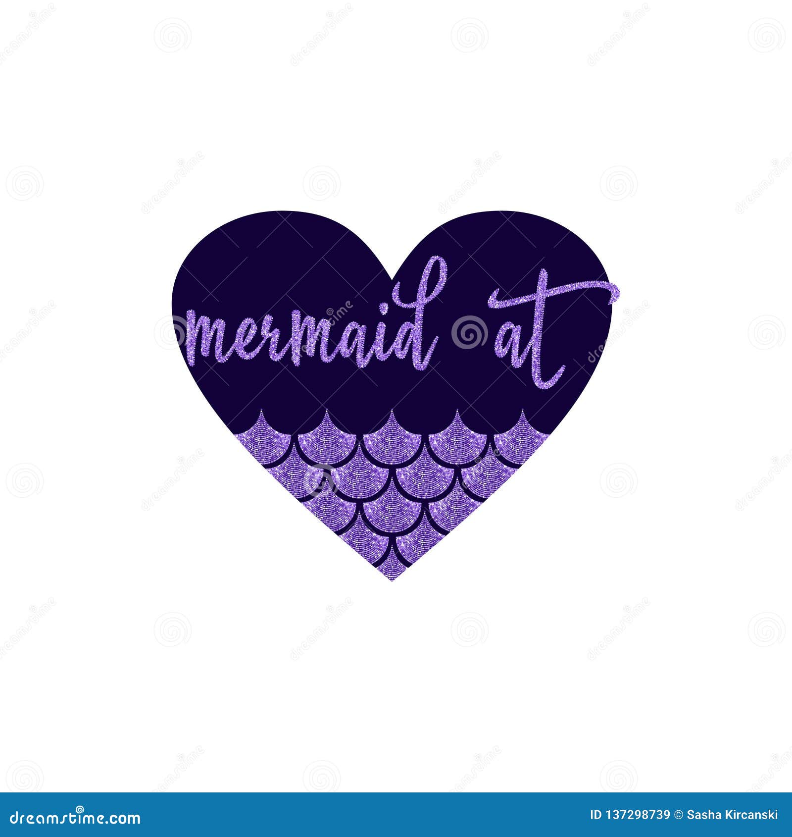 Mermaid at Heart with Purple Glitter Stock Vector - Illustration of ...