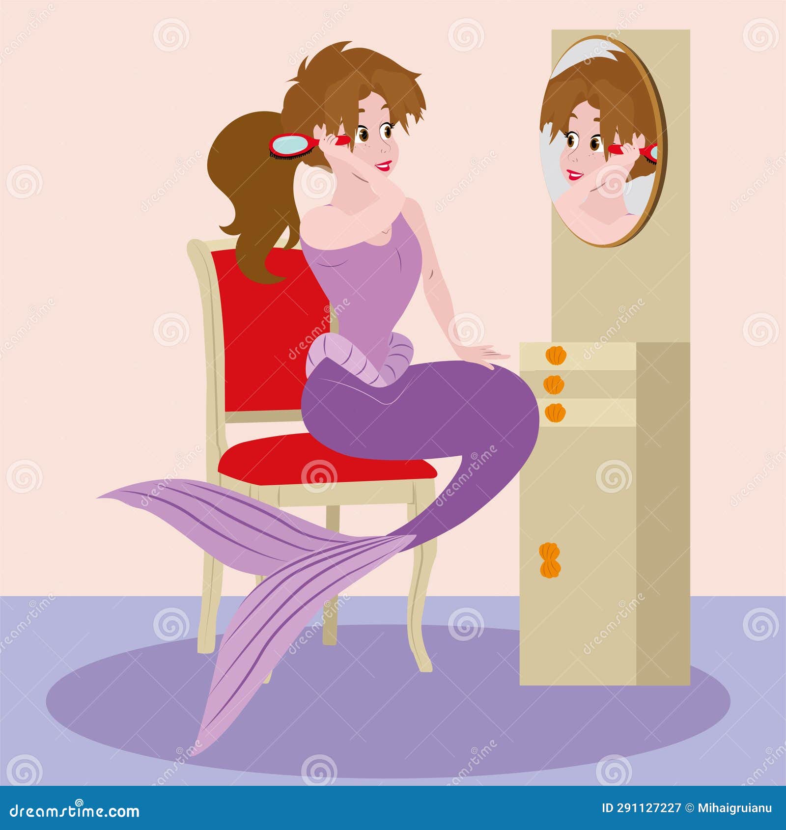 The Mermaid is Looking in the Mirror Stock Illustration - Illustration ...