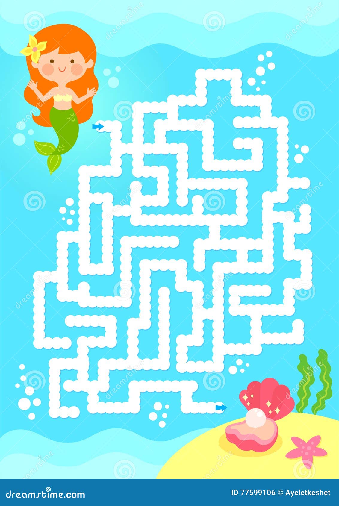 Mermaid maze game stock vector. Illustration of labyrinth - 77599106