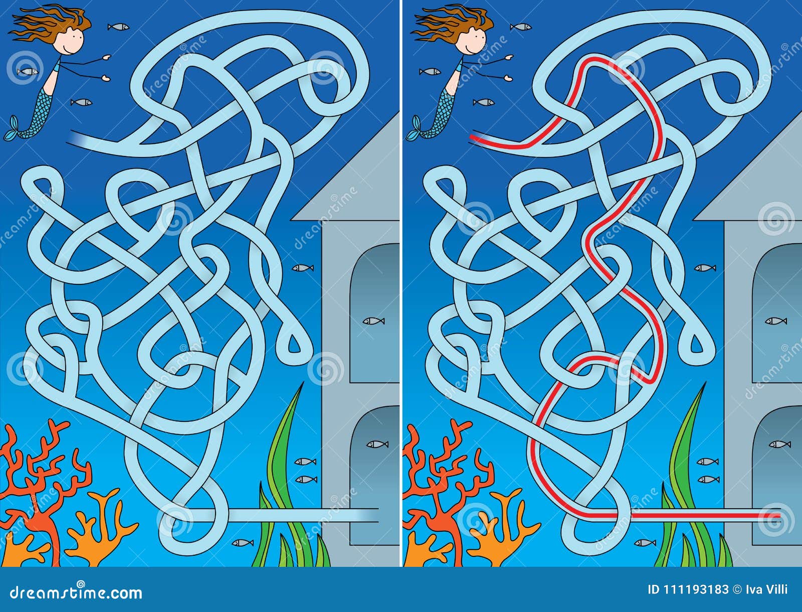 Mermaid maze stock vector. Illustration of game, drawing - 111193183