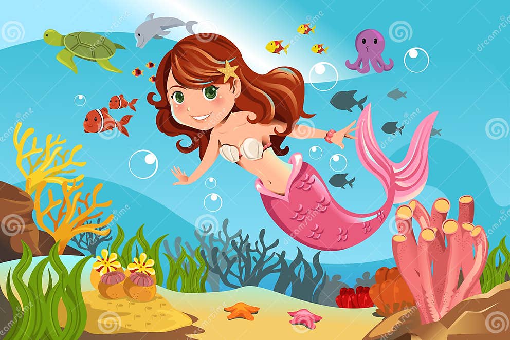 Mermaid in ocean stock vector. Illustration of fins, cartoon - 23194149