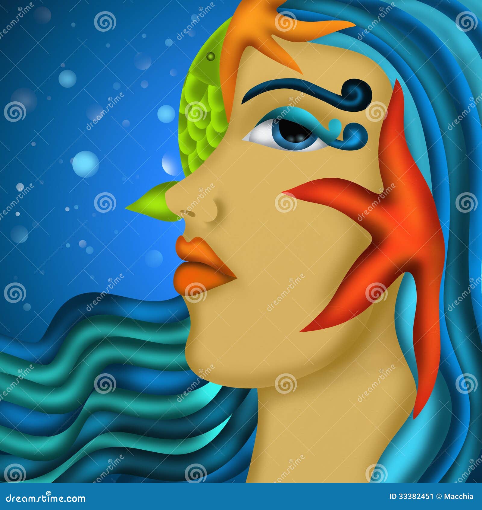 Mermaid in the ocean stock illustration. Illustration of siren - 33382451