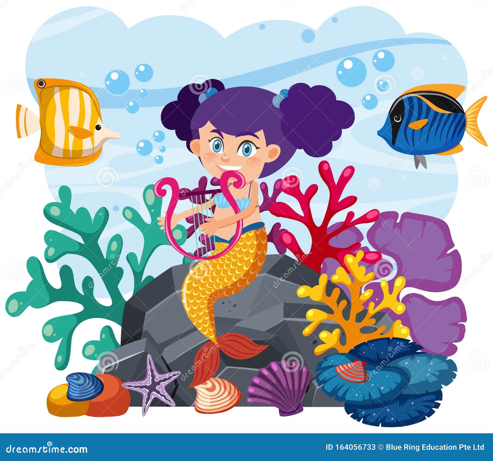 Mermaid Playing With Bubbles. Cute Cartoon Smiling Mermaid Clip Art ...