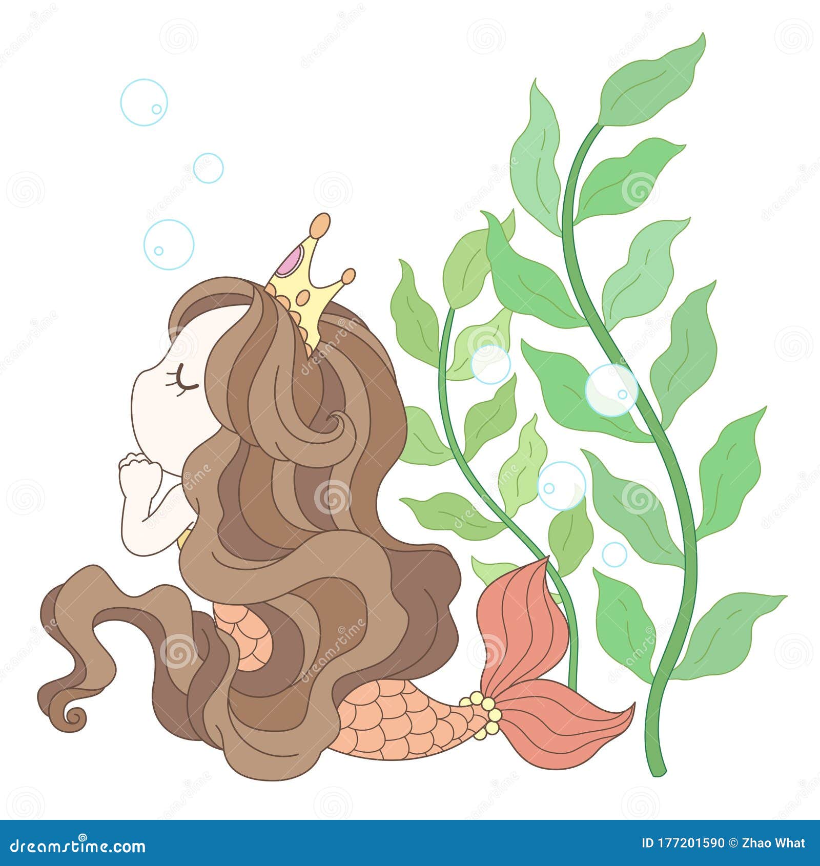 Mermaid Princess Praying beside the Water Grass Stock Vector ...