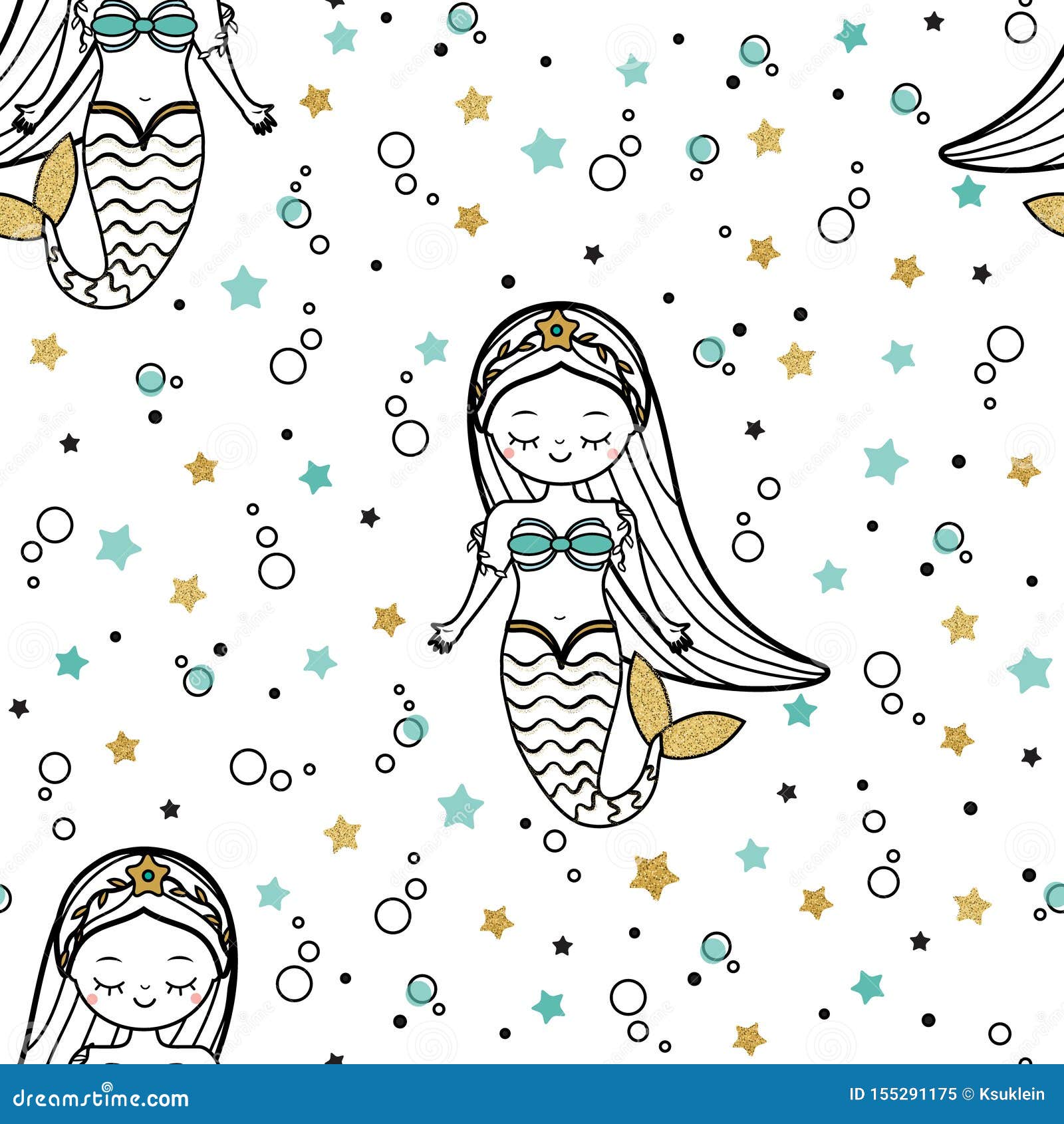 Mermaid Seamless Pattern. Cute Mermaid Princess Background for Textile ...