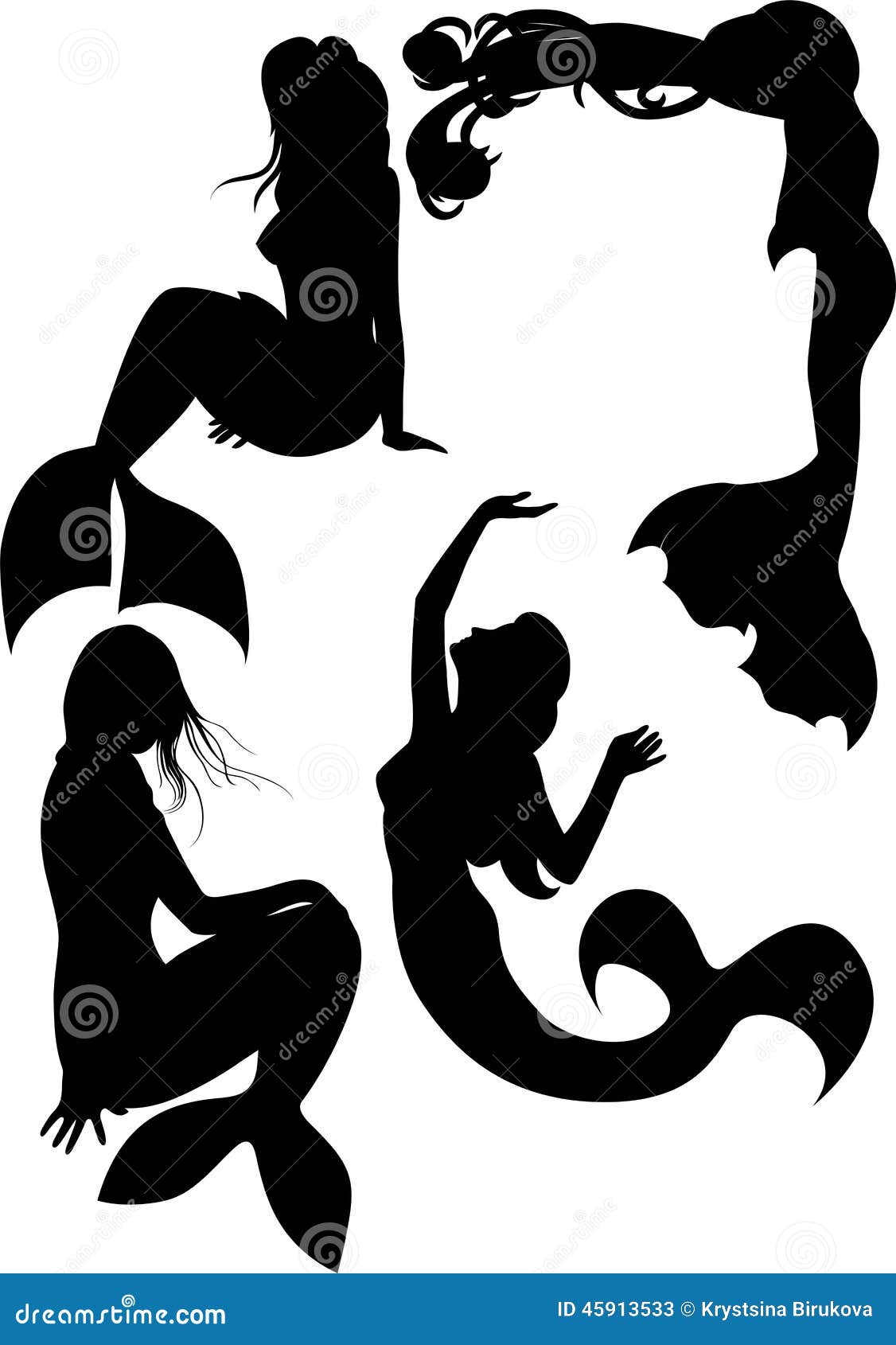 Mermaid silhouette set stock vector. Illustration of fairy - 45913533