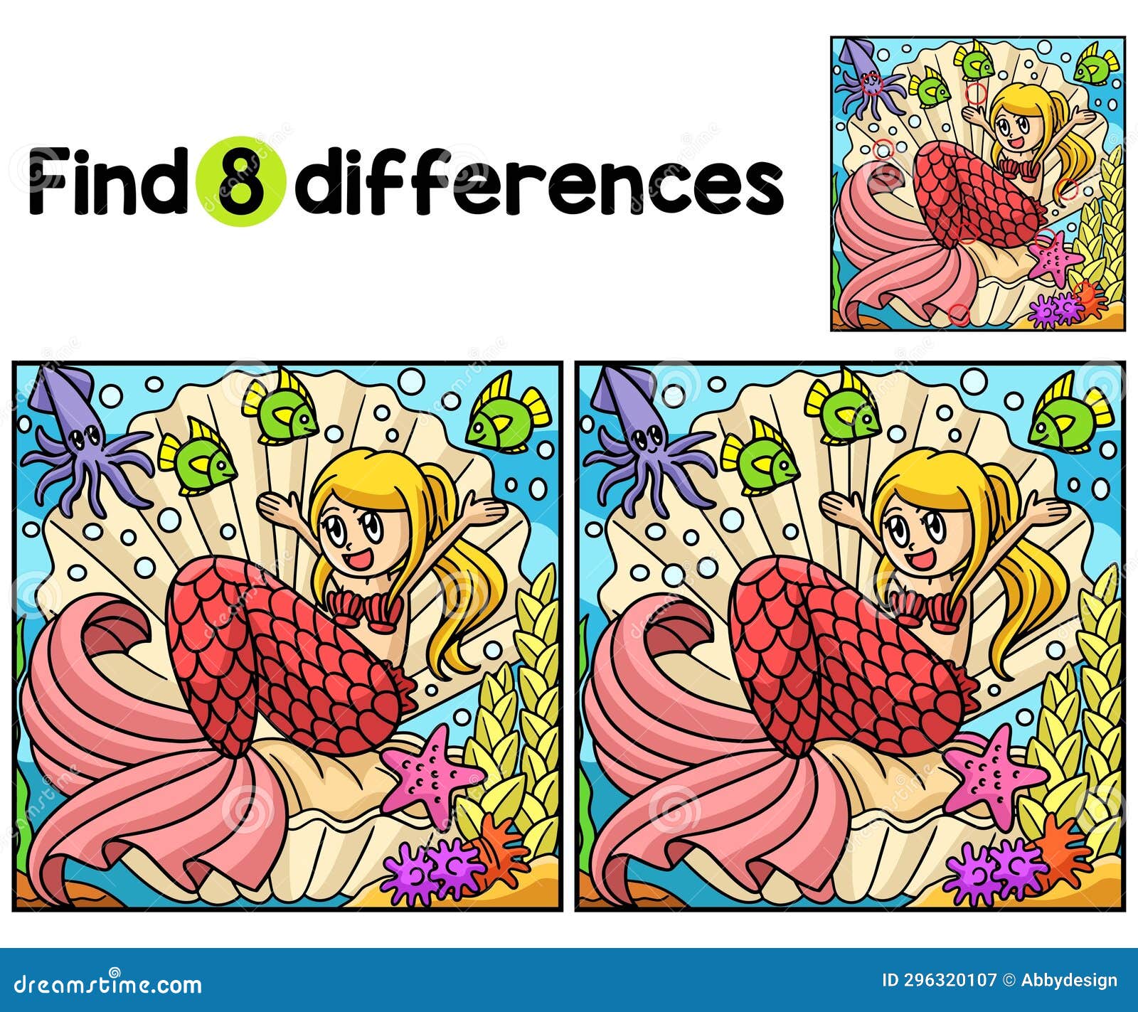 Mermaid Sitting Giant Shell Find the Differences Stock Illustration ...