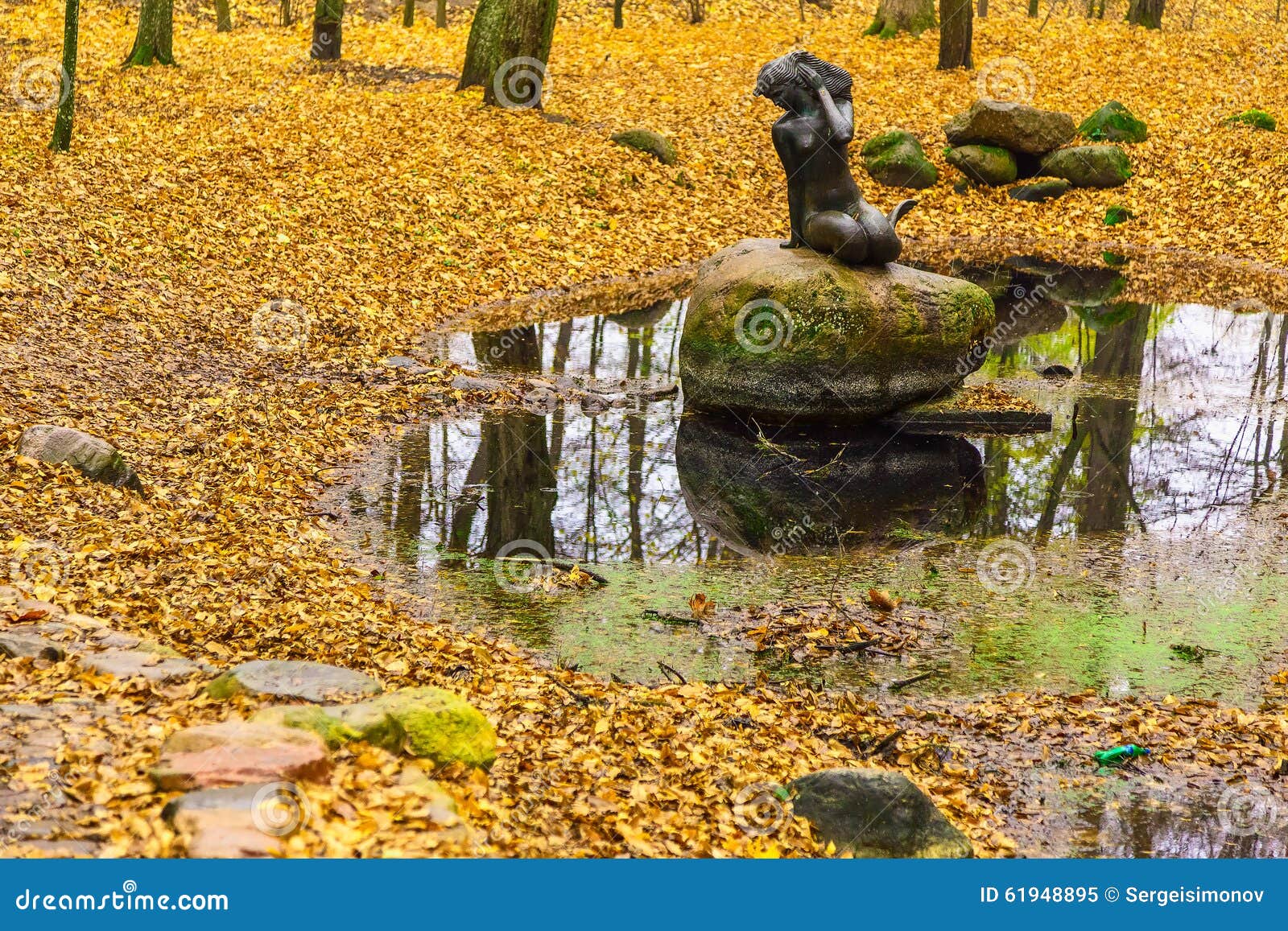 Mermaid On The Stone. Sitting In The Sunset On The Rocks. Stock ...