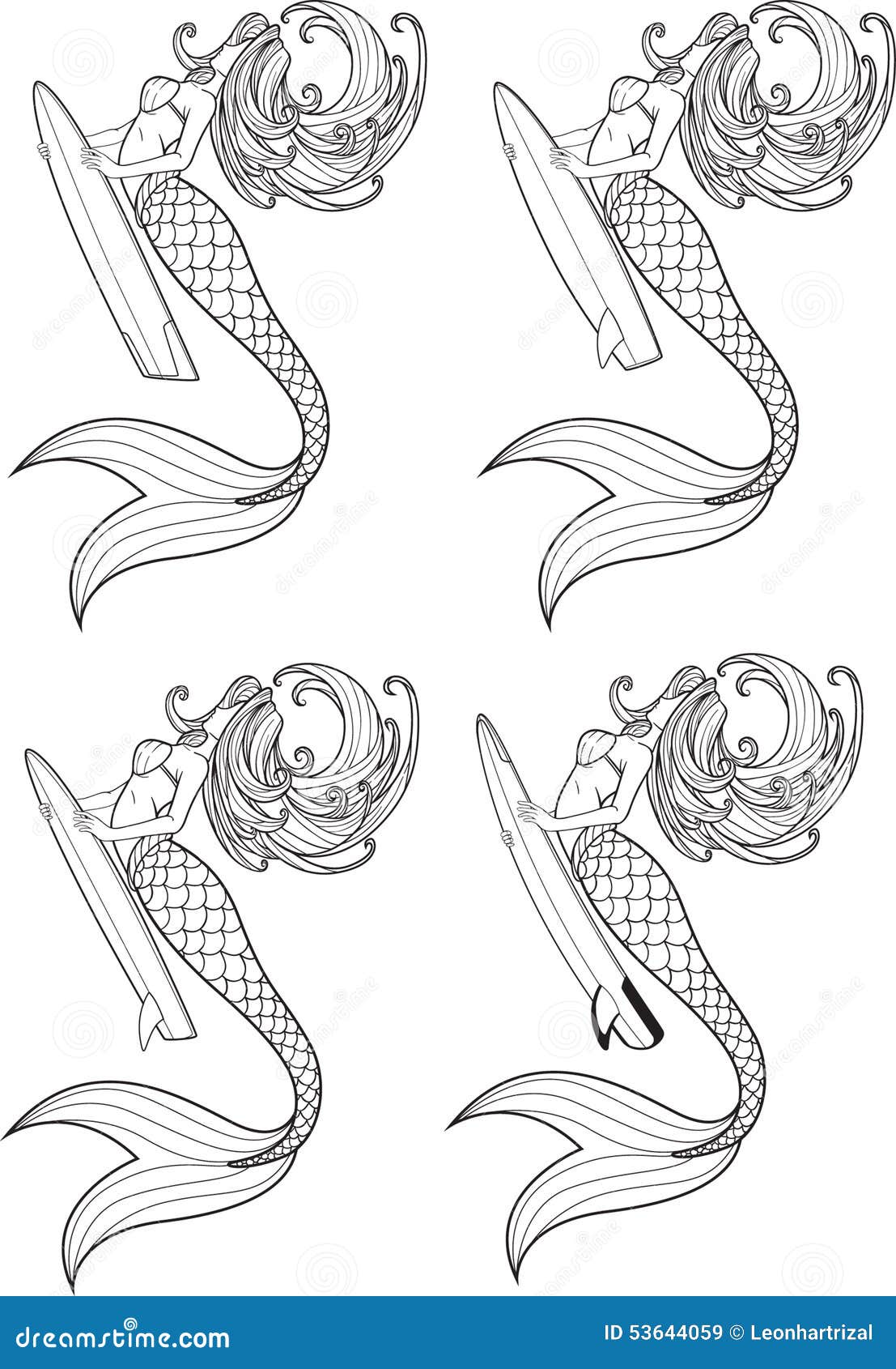 Mermaid surf stock vector. Illustration of surfer, hair - 53644059