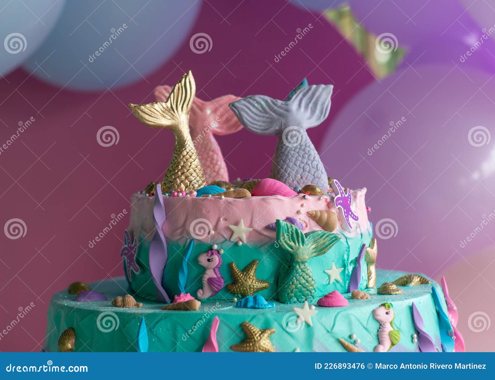 Mermaid Tail Decoration Birthday Cake Stock Photo - Image of dessert ...