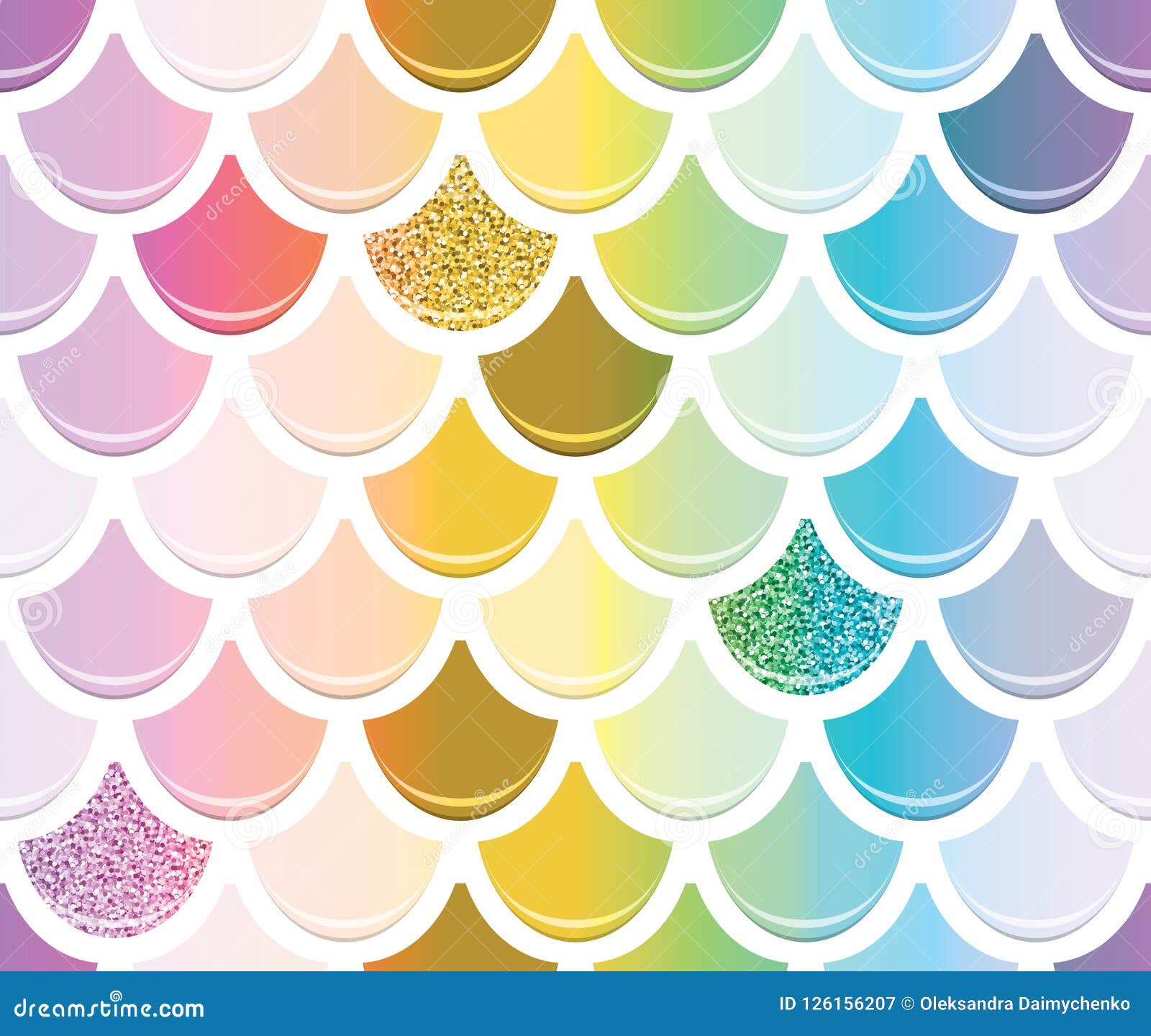Mermaid Tail Seamless Pattern with Gold Glitter Elements. Trendy Scale ...
