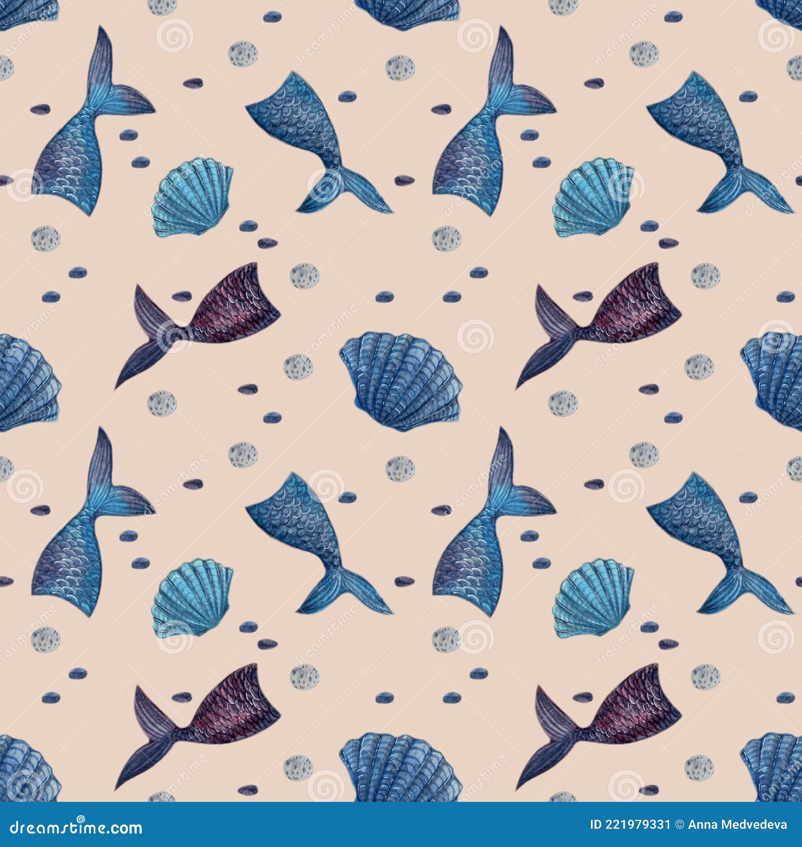 Mermaid Tails And Shells Pattern Stock Image | CartoonDealer.com #221979331