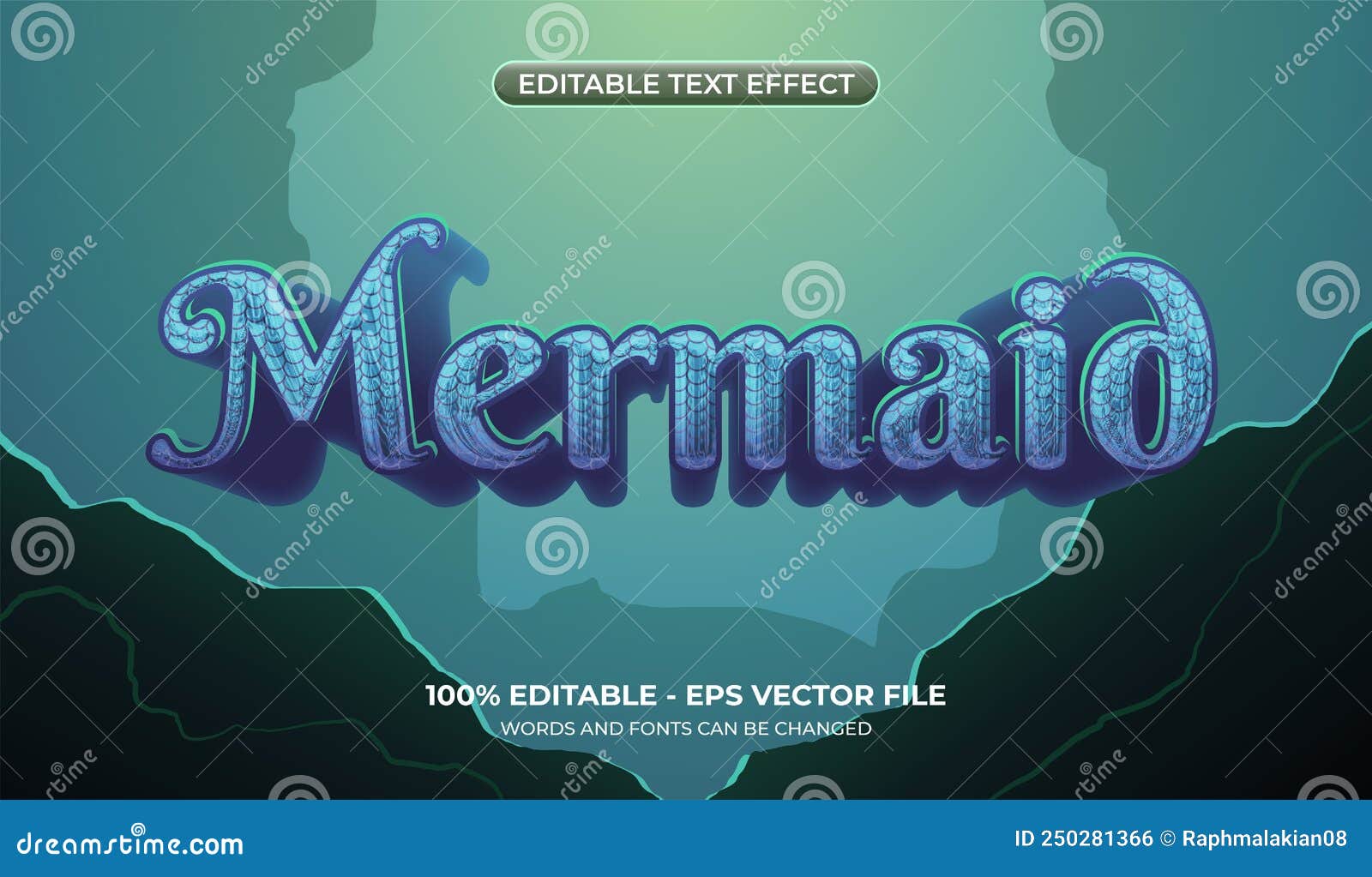 Mermaid Text Effect. Editable Underwater Text Effect with Fish Scales ...