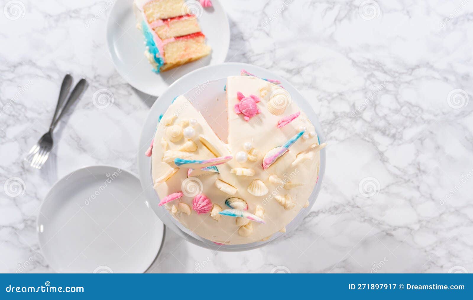 Mermaid Themed 3 Layer Vanilla Cake Stock Image - Image of pastry ...
