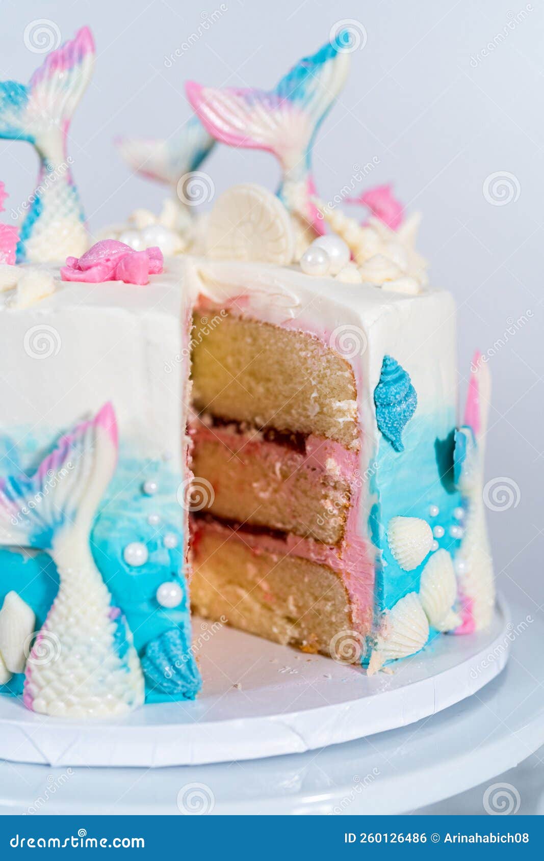 Mermaid Themed 3 Layer Vanilla Cake Stock Photo - Image of cake, baking ...