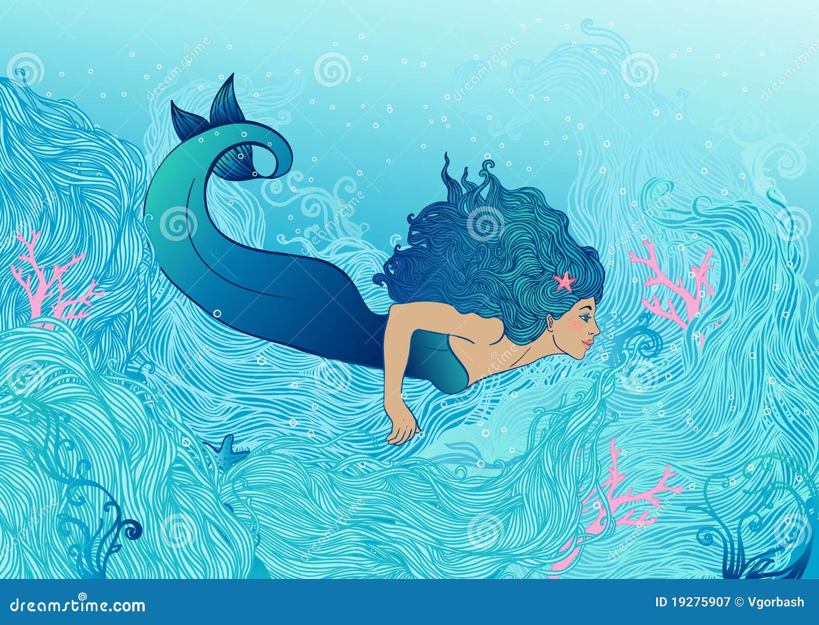 Mermaid under the sea stock vector. Illustration of beautiful - 19275907