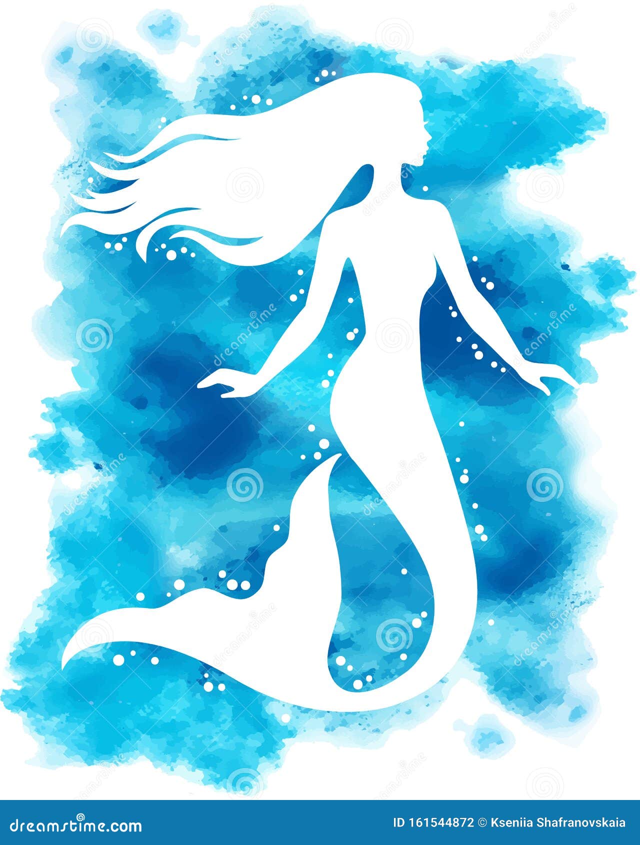 Mermaid, Watercolor Vector Silhouette Illustration. Stock Vector ...