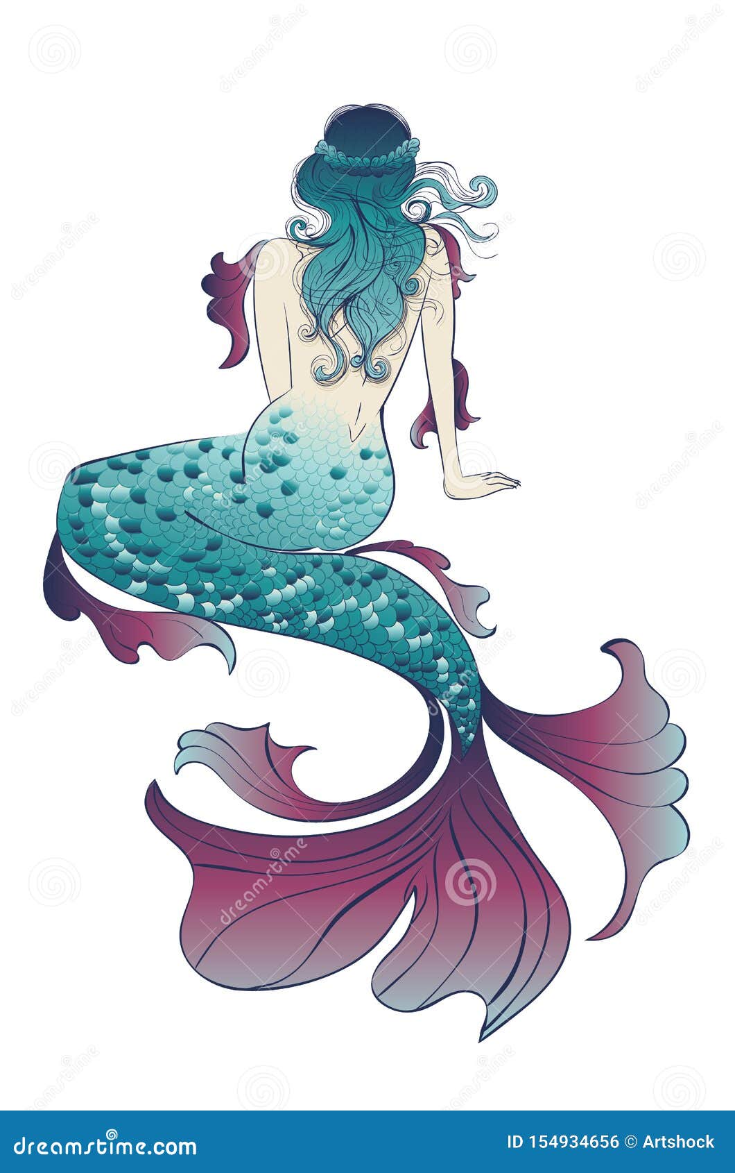 Mermaid view from a back stock illustration. Illustration of swimming ...