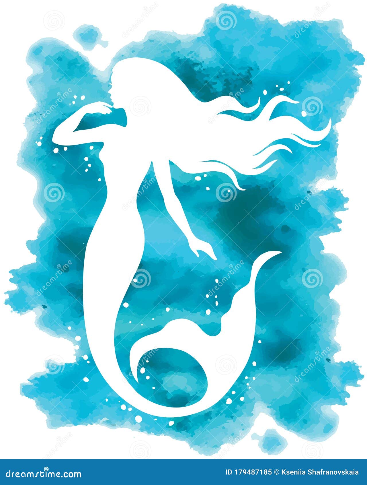 Mermaid, Watercolor Vector Silhouette Illustration Stock Vector ...