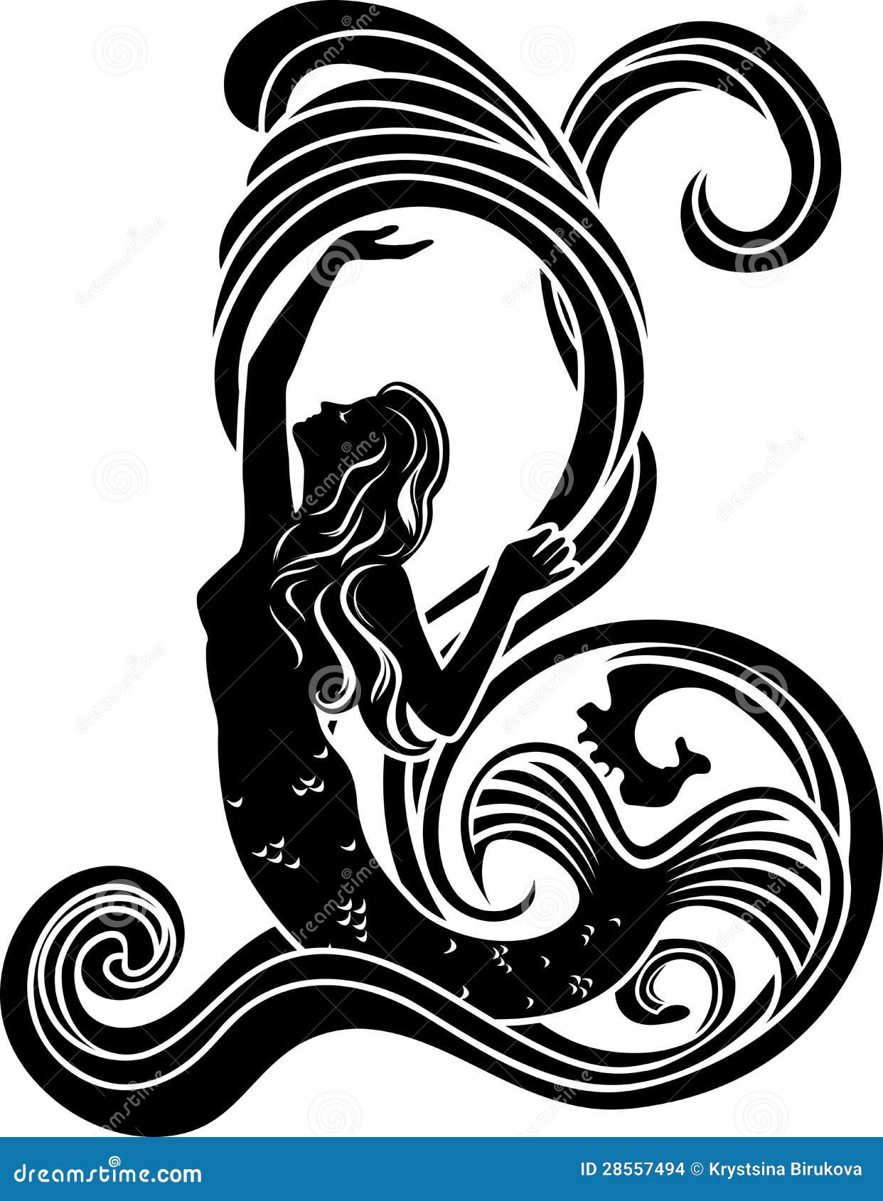 Mermaid in waves stock vector. Illustration of black - 28557494