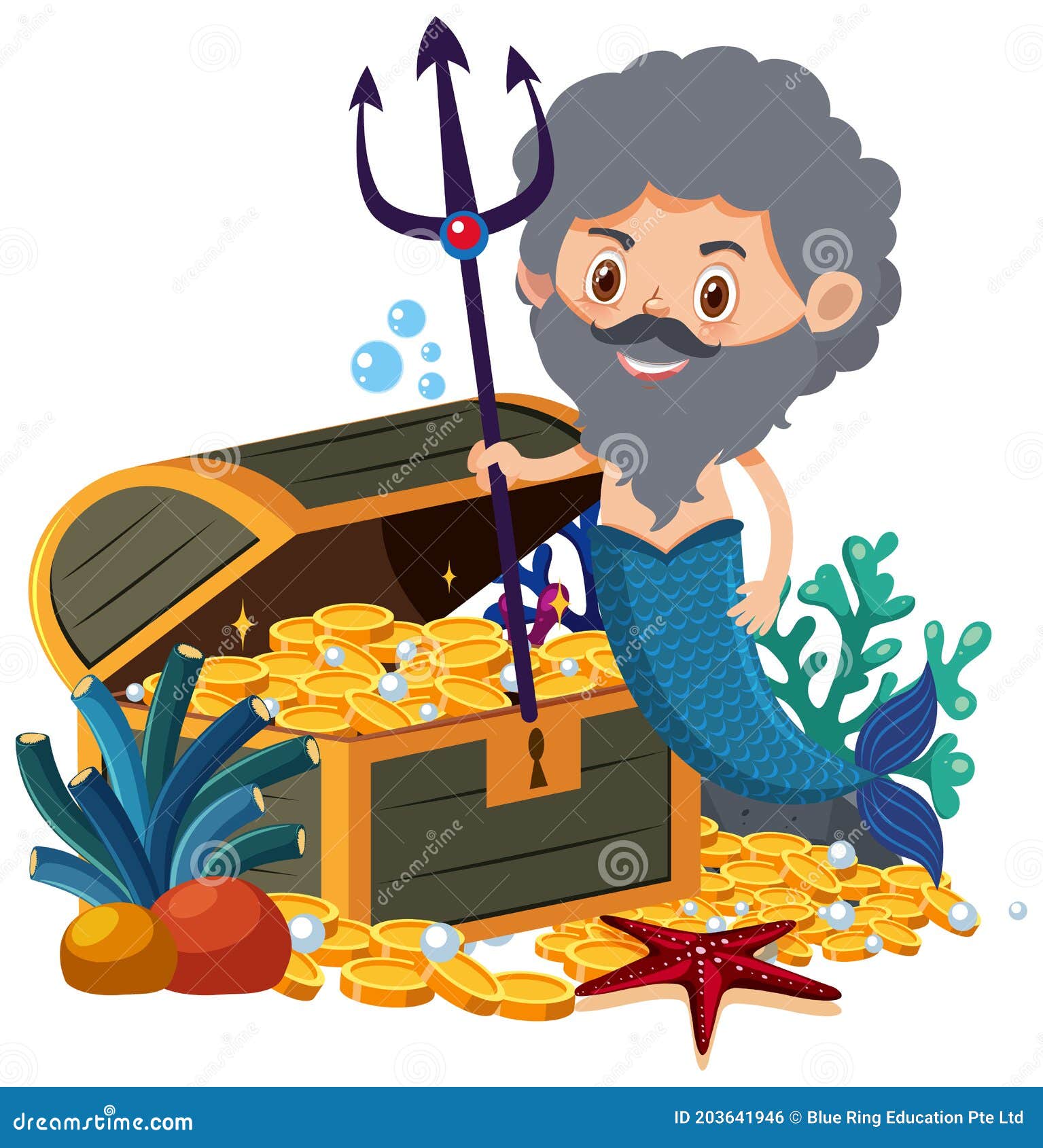Merman Cartoon Character On White Background Vector Illustration ...