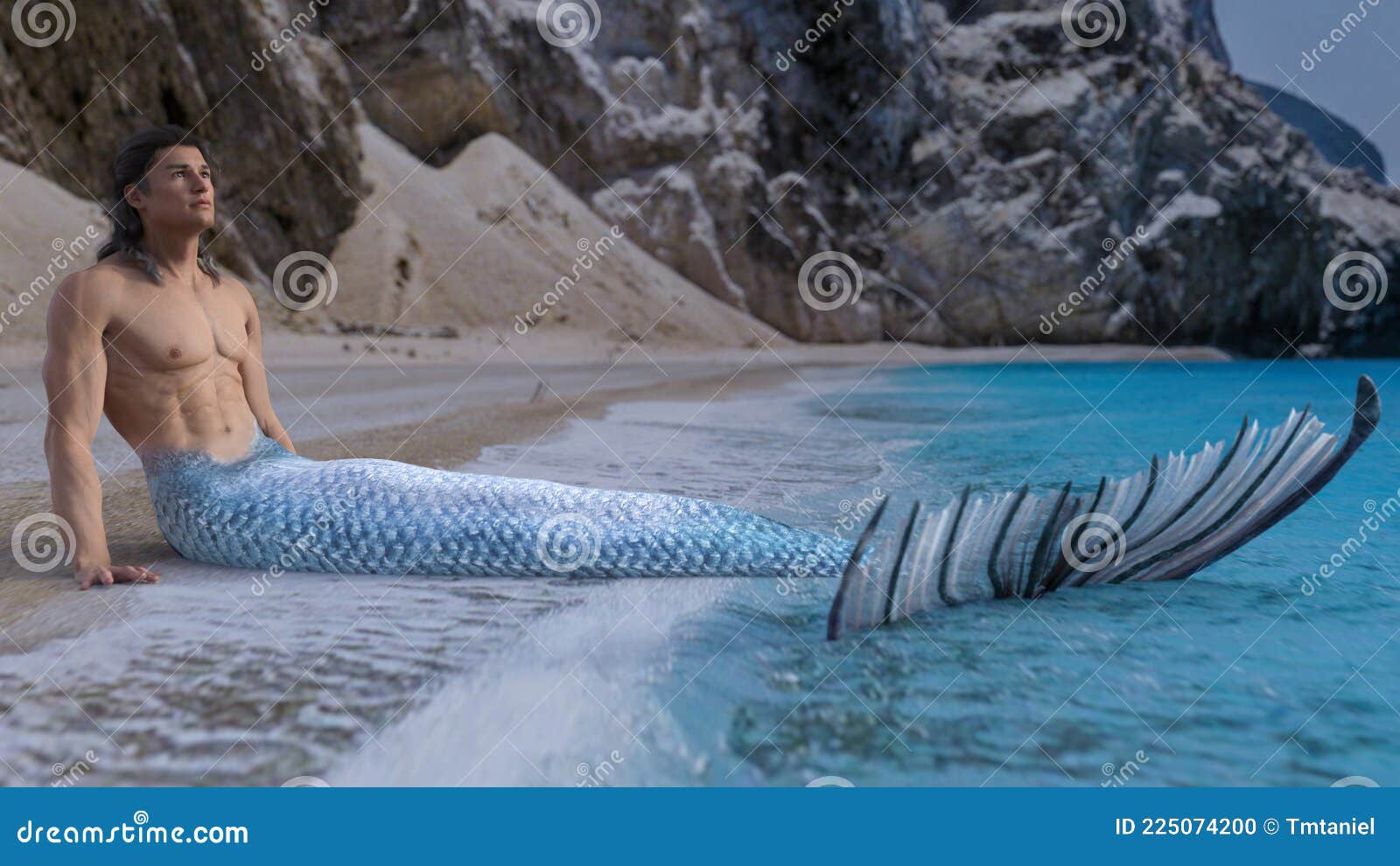 3D Render: A Merman Creature Is Swimming Under The Sea Royalty-Free ...