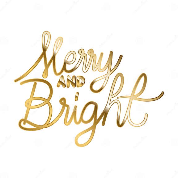 Merry and Bright in Gold Cursive Lettering Stock Vector - Illustration ...
