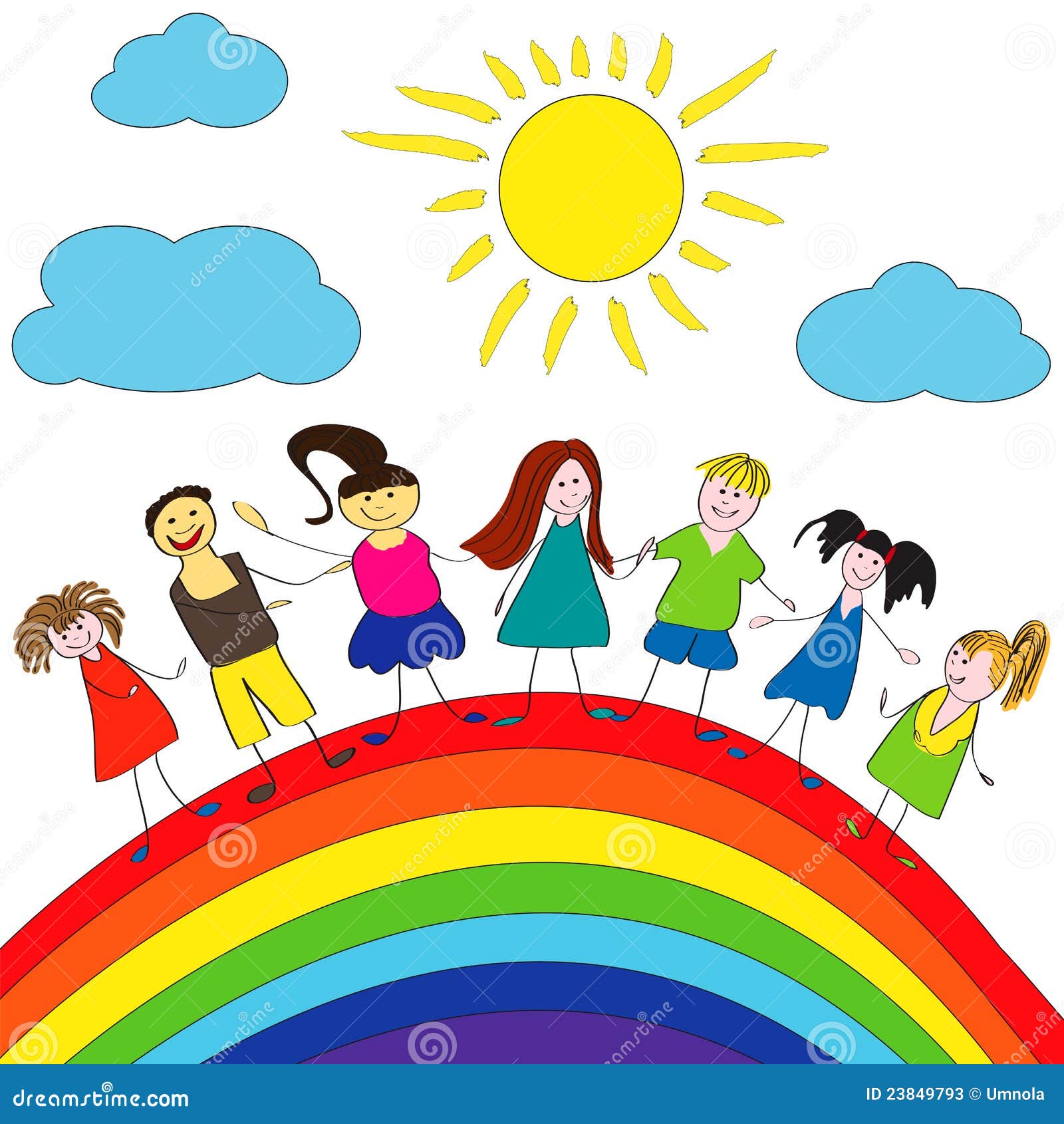 Merry Children and Rainbow, Happy Life Stock Vector - Illustration of ...