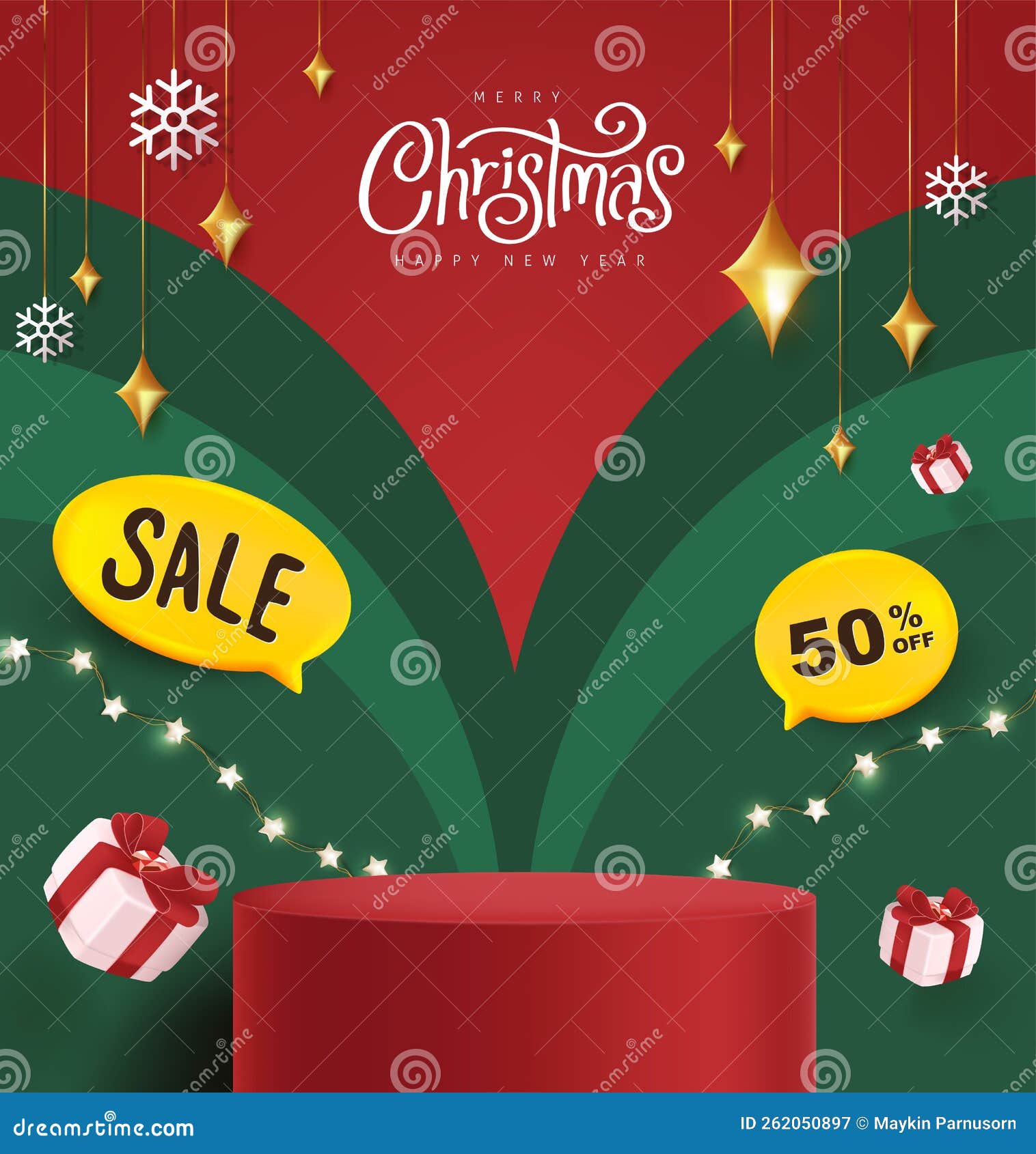 Merry Christmas Banner With Product Display Cylindrical Shape And