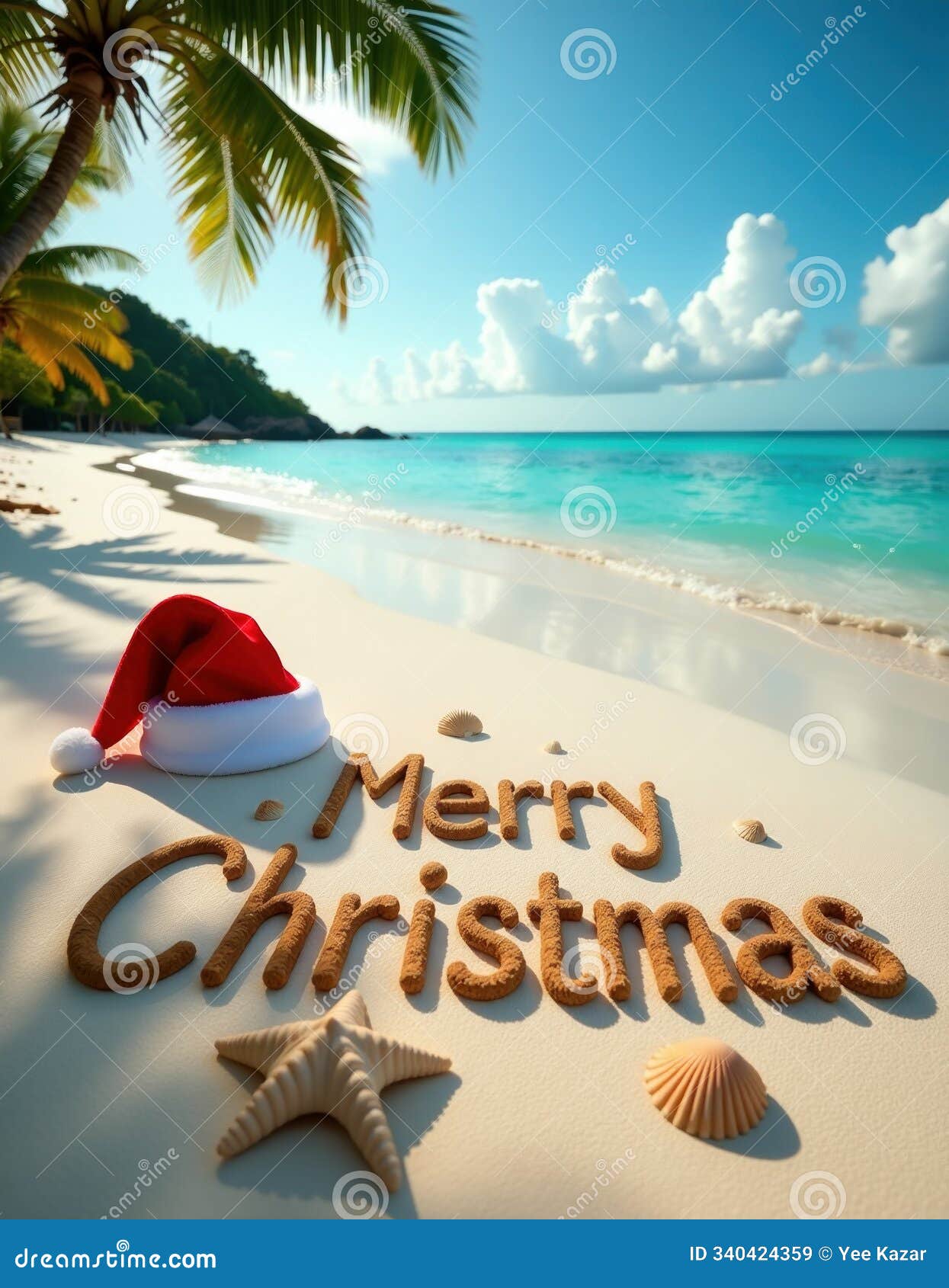 Merry Christmas Beach Scene. Stock Illustration - Illustration of ocean ...