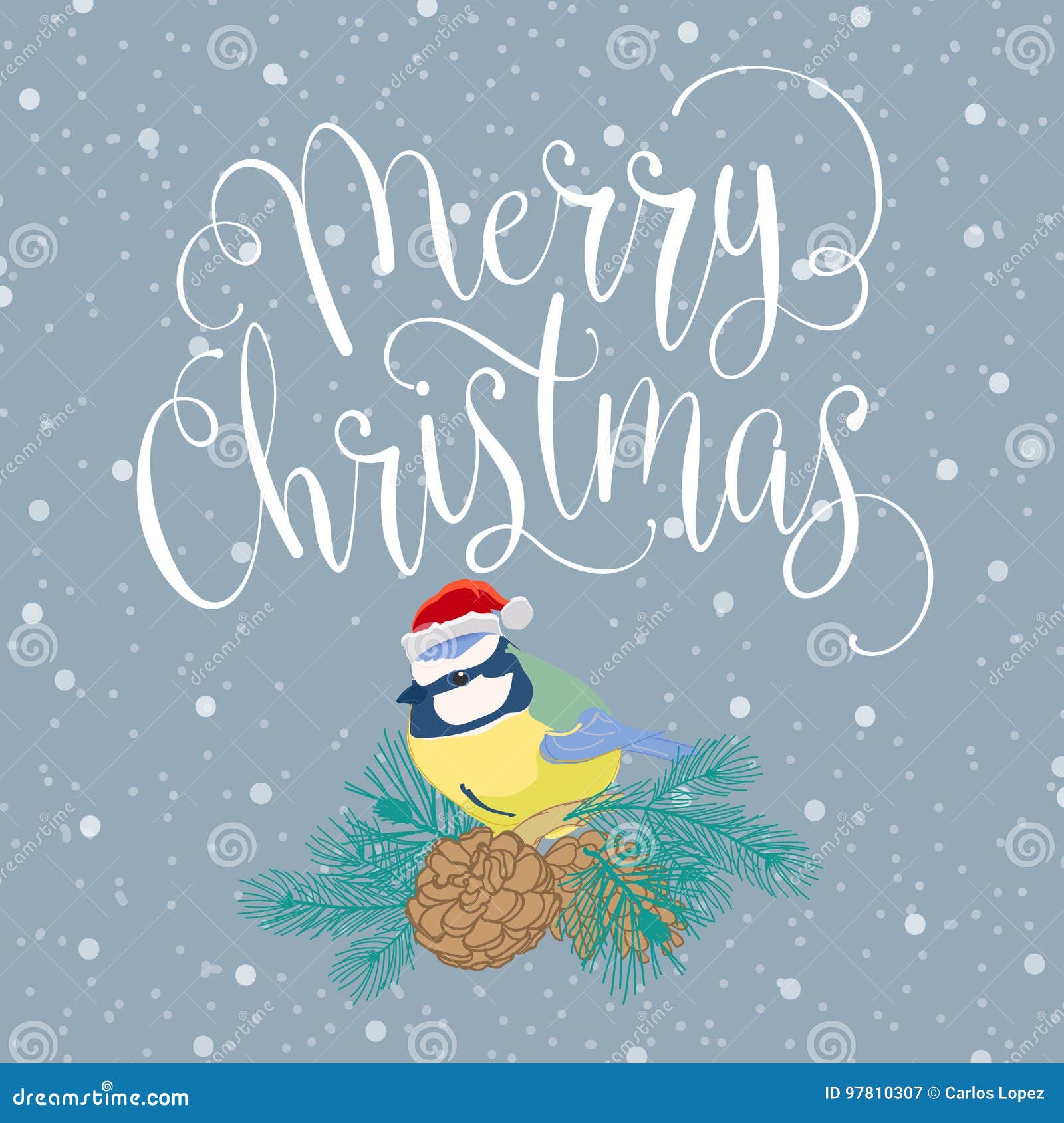 Merry christmas with bird stock vector. Illustration of xmas - 97810307