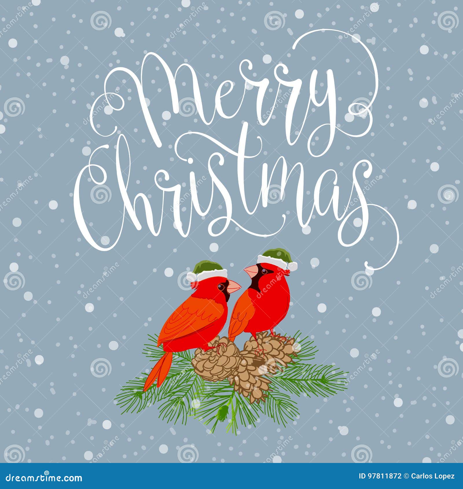 Merry christmas with bird stock vector. Illustration of greeting - 97811872