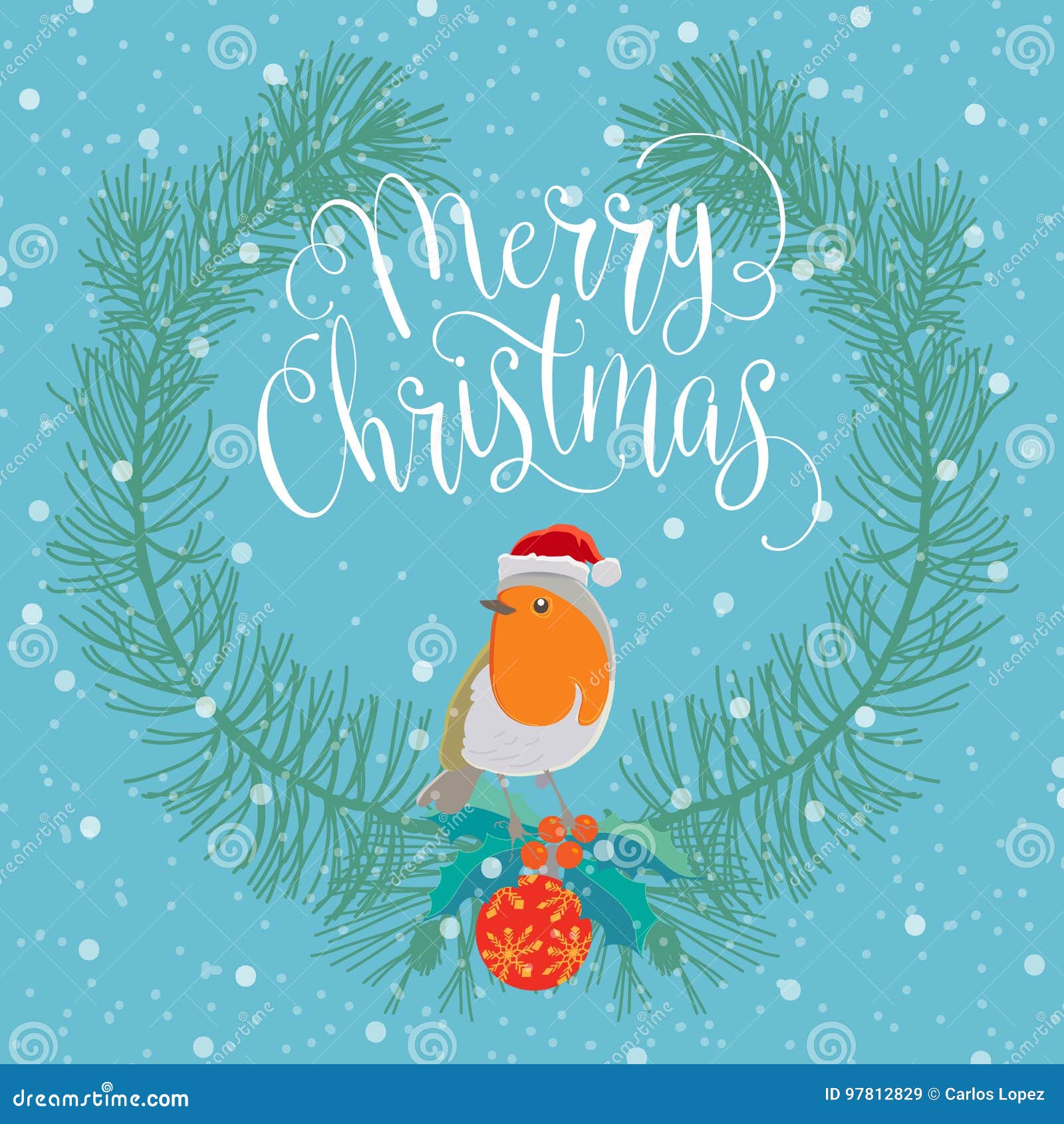 Merry christmas with bird stock vector. Illustration of postcard - 97812829