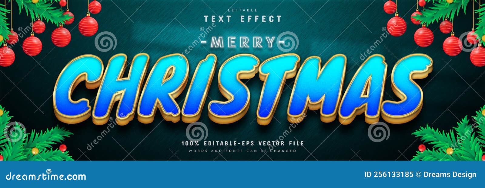 Merry Christmas Blue Gold Text Effect Stock Vector Illustration Of