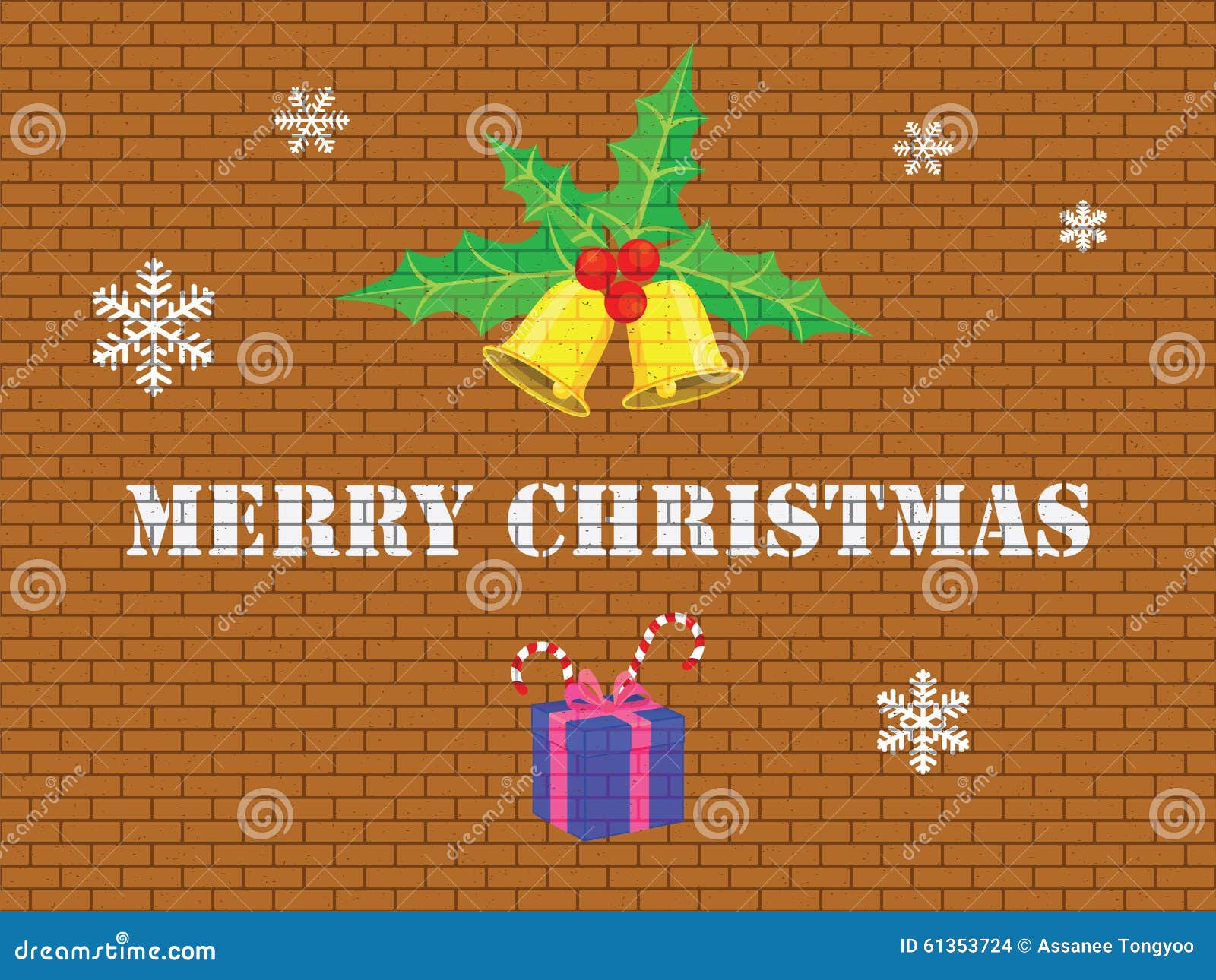 Merry Christmas on Brick Wall Stock Vector - Illustration of bell ...