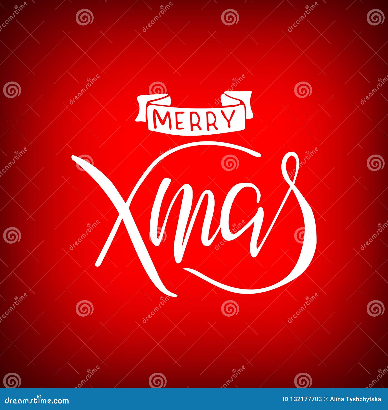 Merry Christmas Brush Hand Lettering Isolated On Red Bac Stock Vector