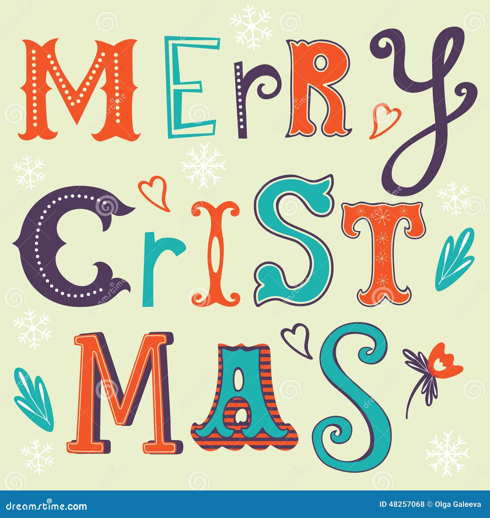 Merry Christmas Card with Handwritten Letters Stock Vector ...