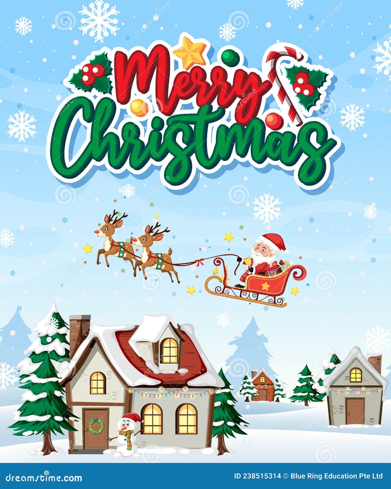 Merry Christmas Card Template with Santa on Sledge Stock Vector ...