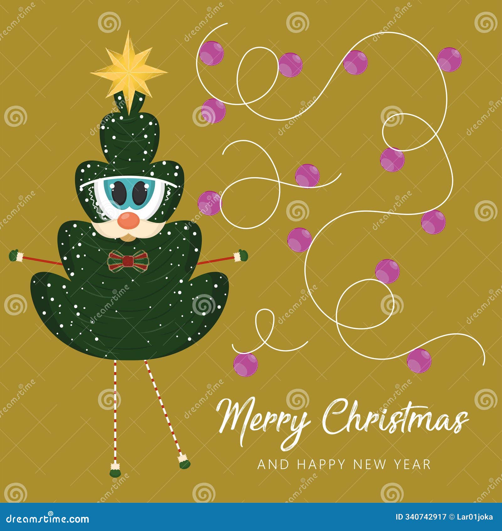Merry Christmas Card Christmas Tree Catoon Vector Stock Illustration ...