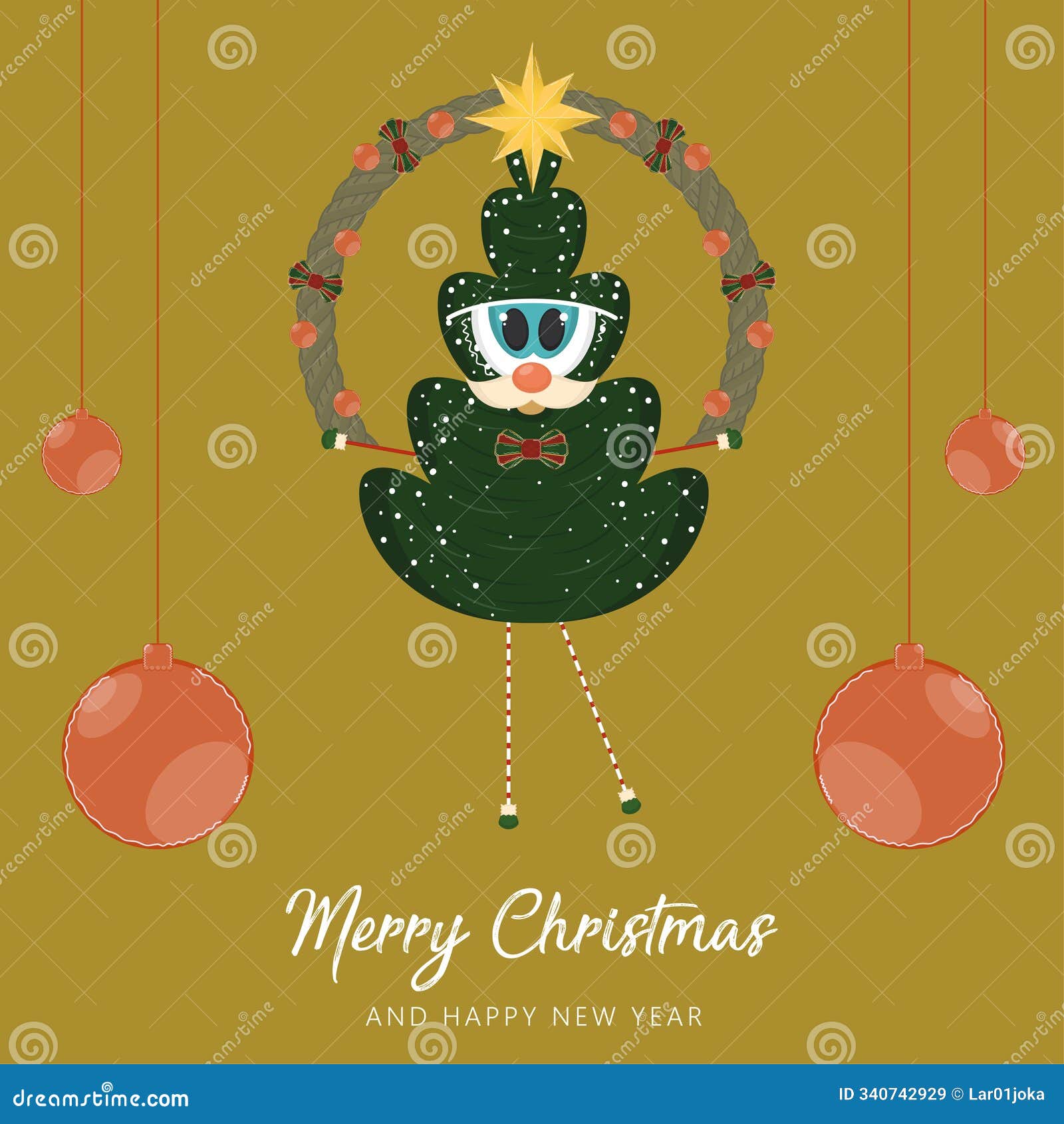Merry Christmas Card Christmas Tree Catoon Vector Stock Illustration ...
