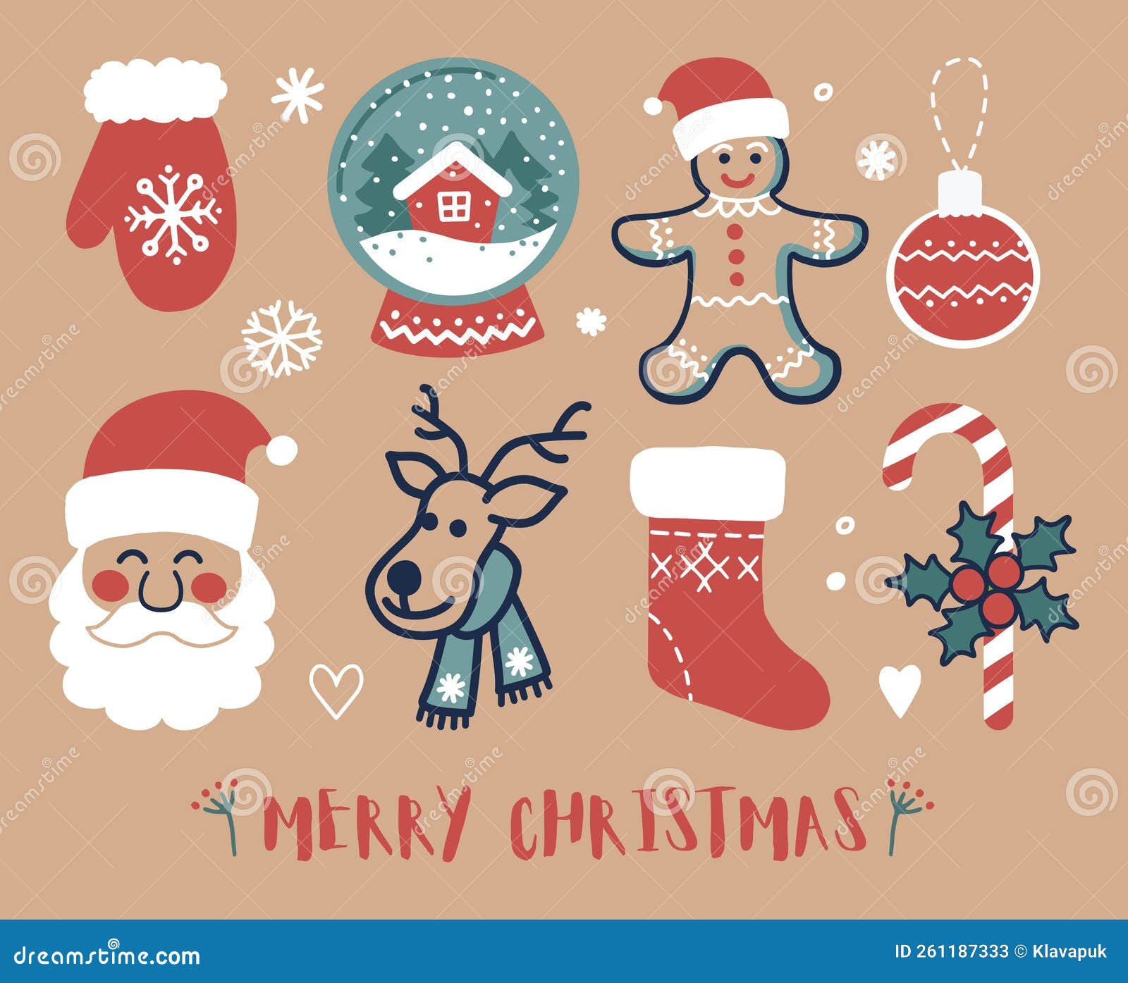 Merry Christmas. a Clip Art of Decorative Elements in a Hand Drawn ...