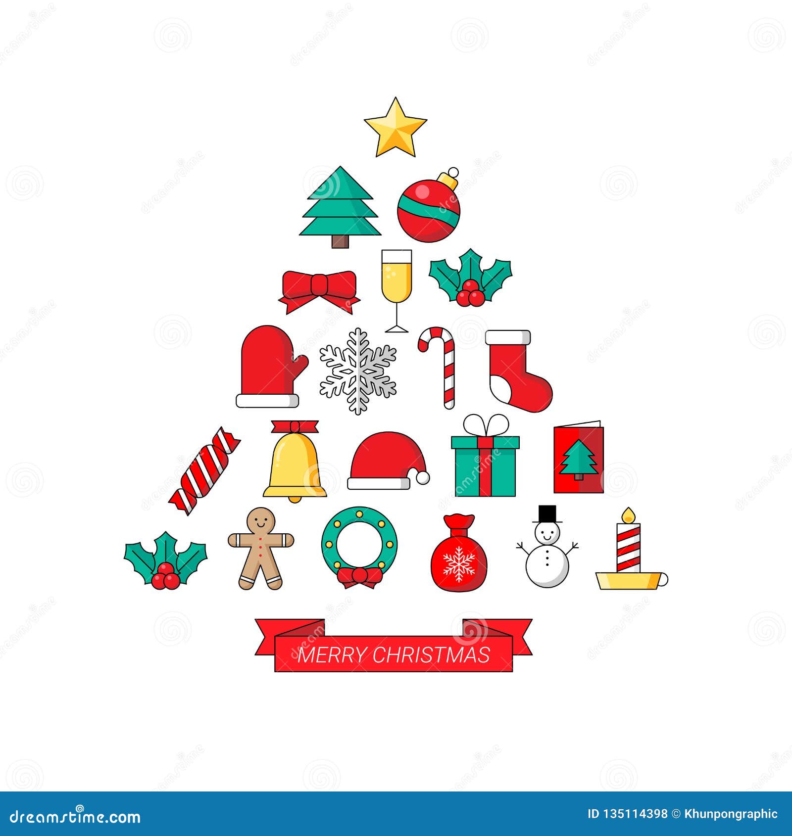 Merry Christmas Icon Flat Design Holiday Celebration Vector Stock ...