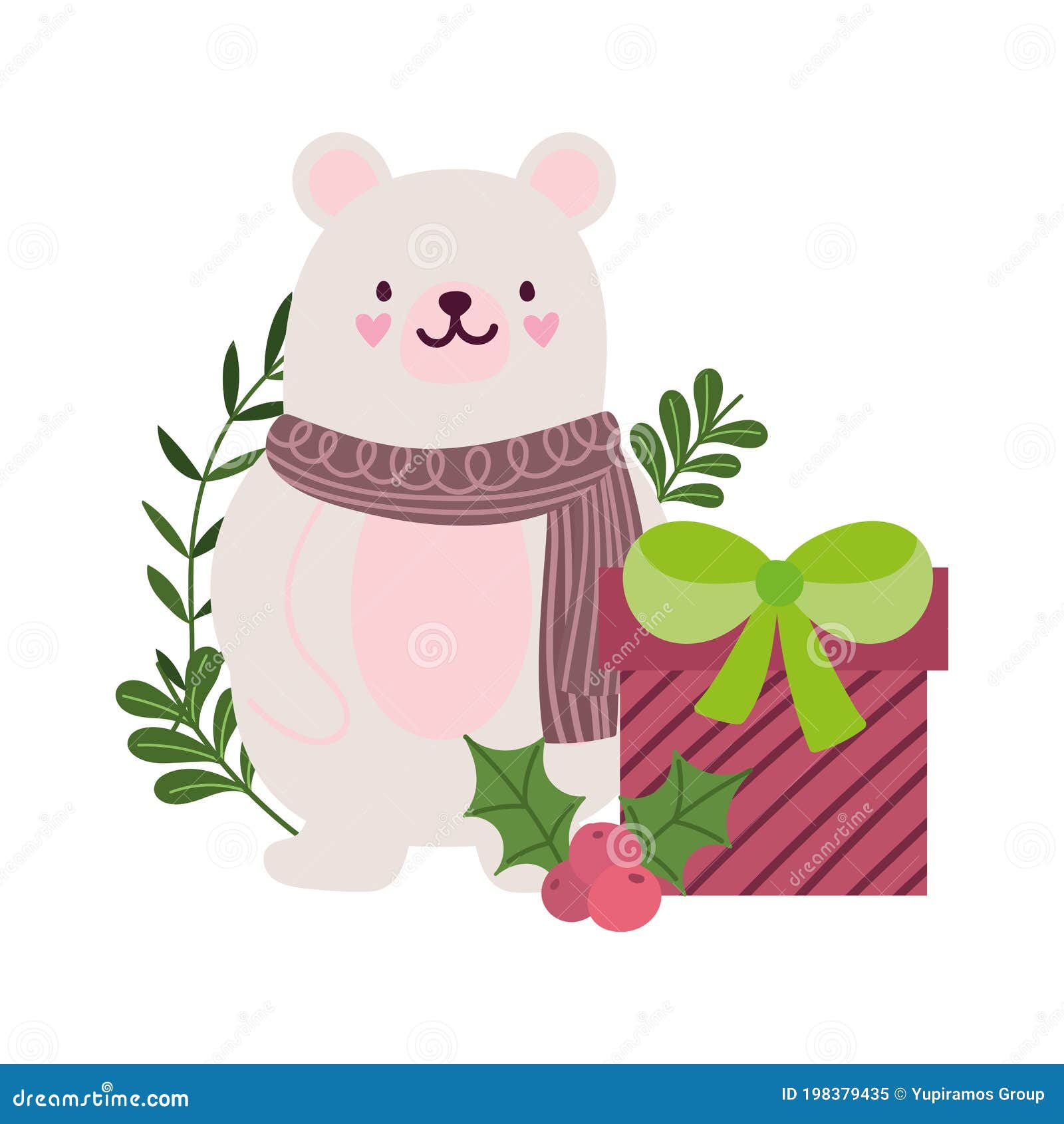 Merry Christmas Cute Bear With Scarf T Box And Holly Berry