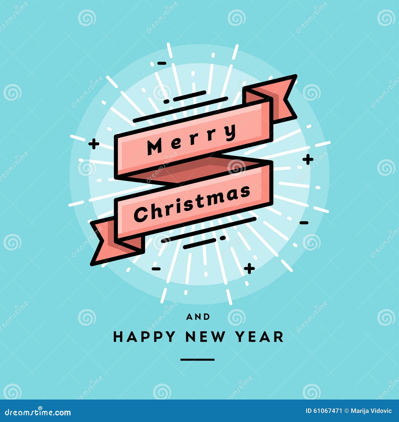 Merry Christmas Decorative Ribbon, Flat Design Thin Line Banner Stock ...