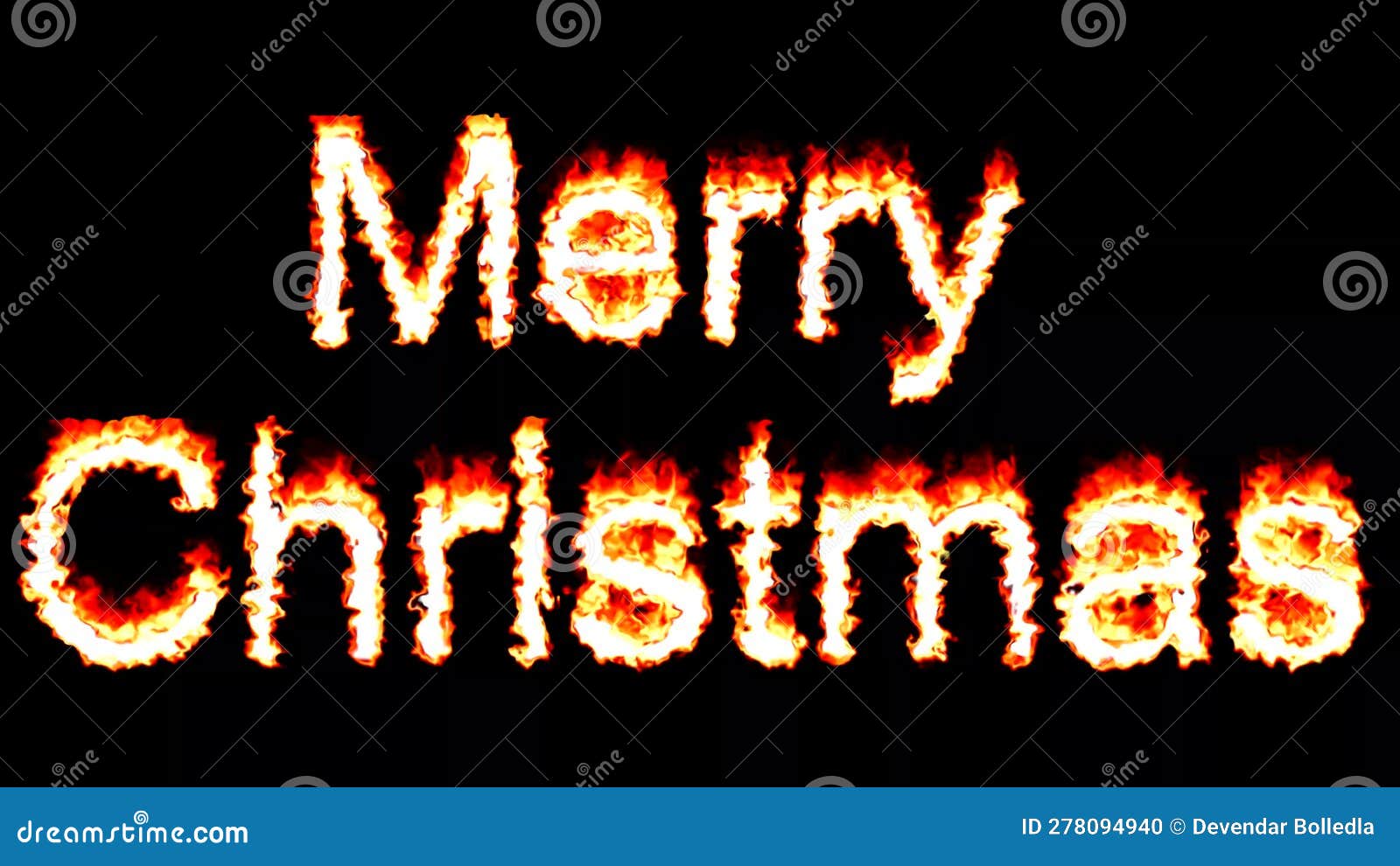 Merry Christmas with Fire Effect on Plain Black Background Stock ...