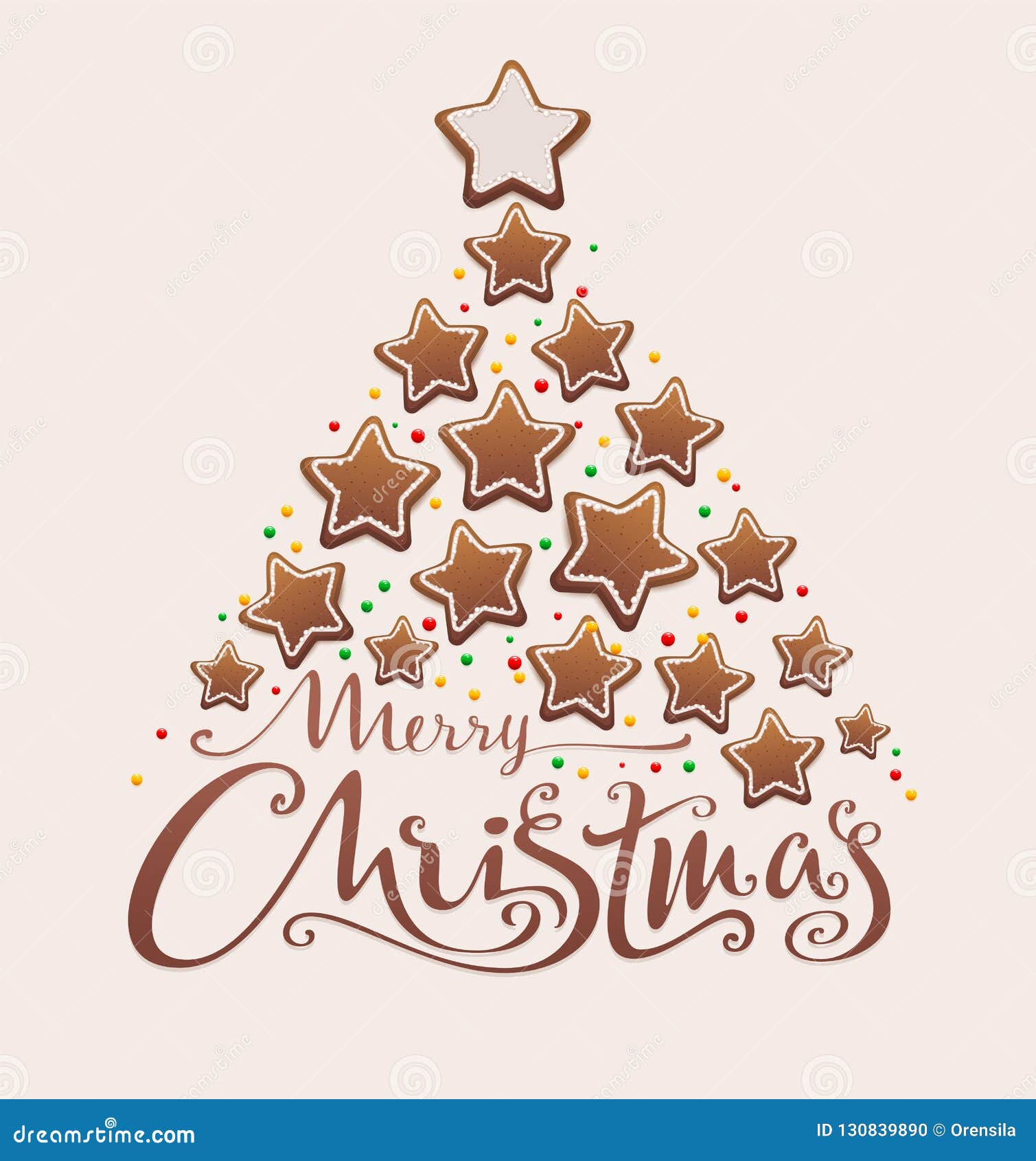 Merry Christmas Gingerbread Tree Lettering Text Greeting Card Stock ...