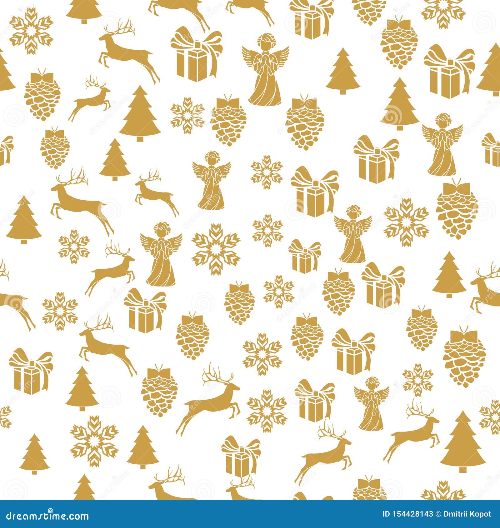 Merry Christmas Gold Elements on White Background. Seamless Graphic ...
