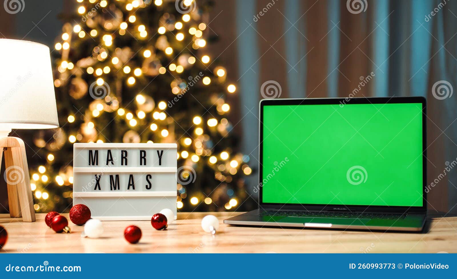 Merry Christmas with Green Screen Computer and Tree Stock Image - Image ...
